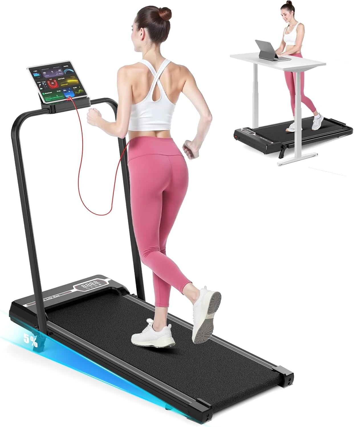 Incline Walking Pad with Handle Bar, Folding Treadmill Foldable ...