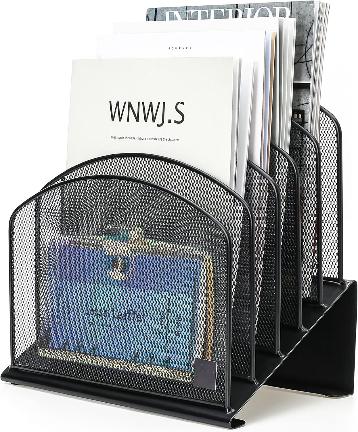 Inclined Desk File Organizer, 5-Section Vertical File Folder Holder ...