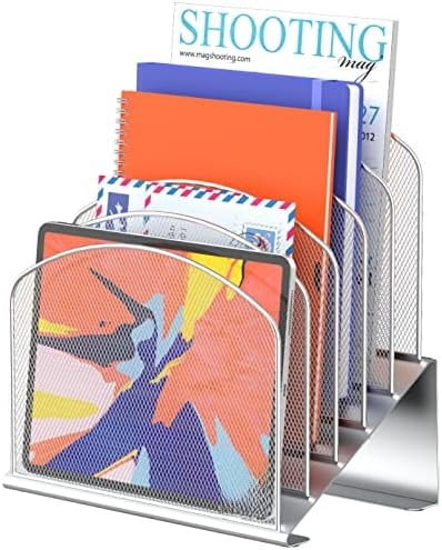 Inclined Desk File Organizer, 5-Section Vertical File Folder Holder ...