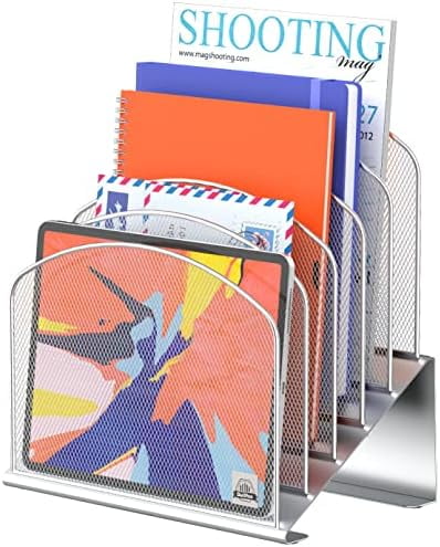 Inclined Desk File Organizer, 5-Section Vertical File Folder Holder ...