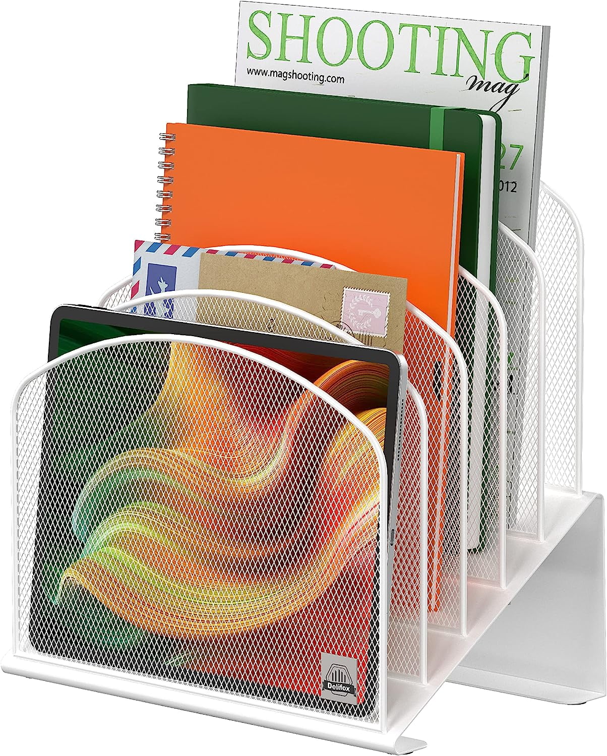 Inclined Desk File Organizer, 5-Section Vertical File Folder Holder ...