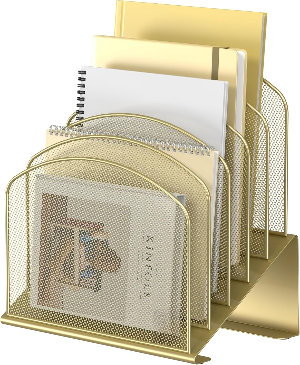 Inclined Desk File Organizer, 5-Section Vertical File Folder Holder ...