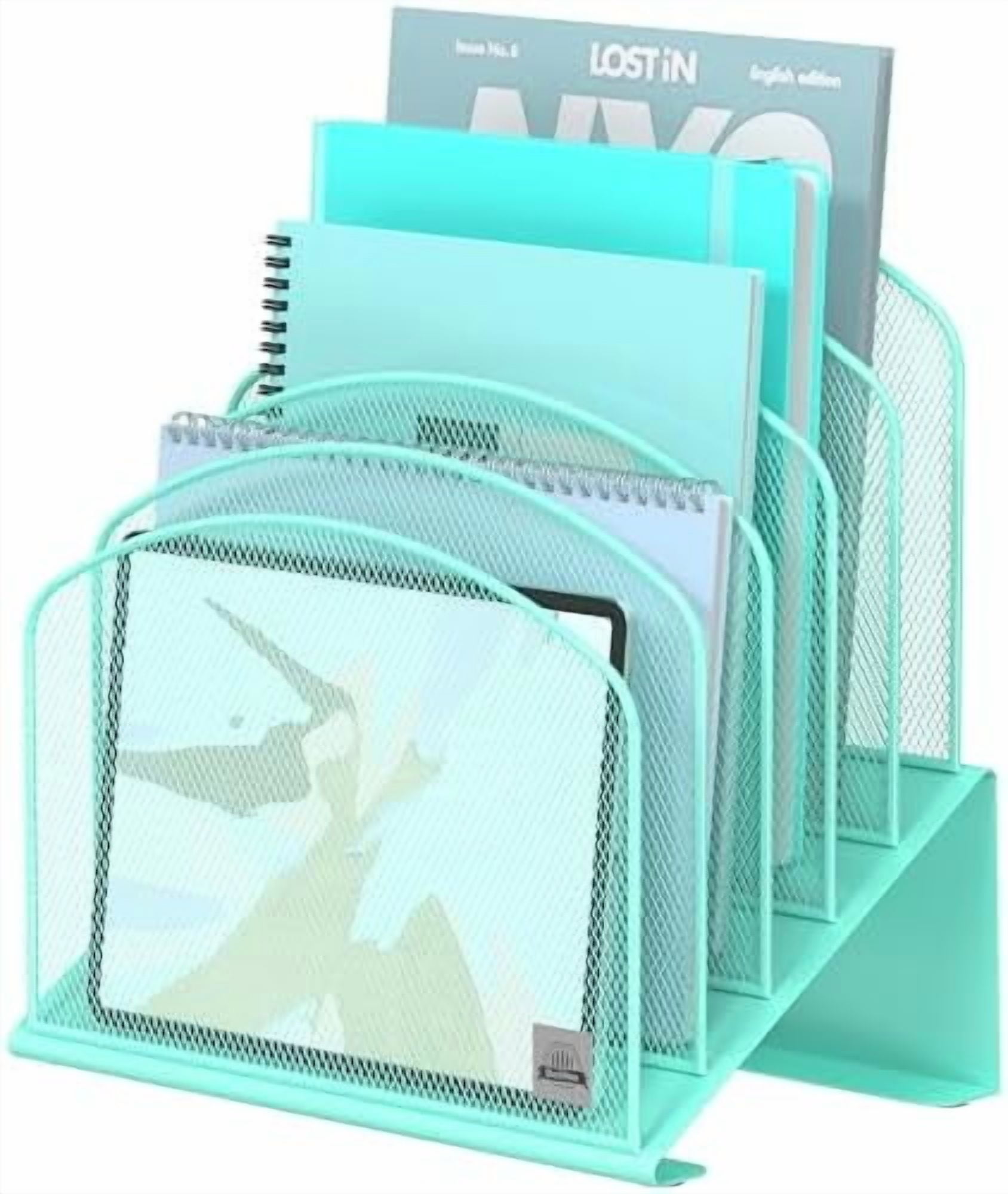 Inclined Desk File Organizer, 5-Section Vertical File Folder Holder ...