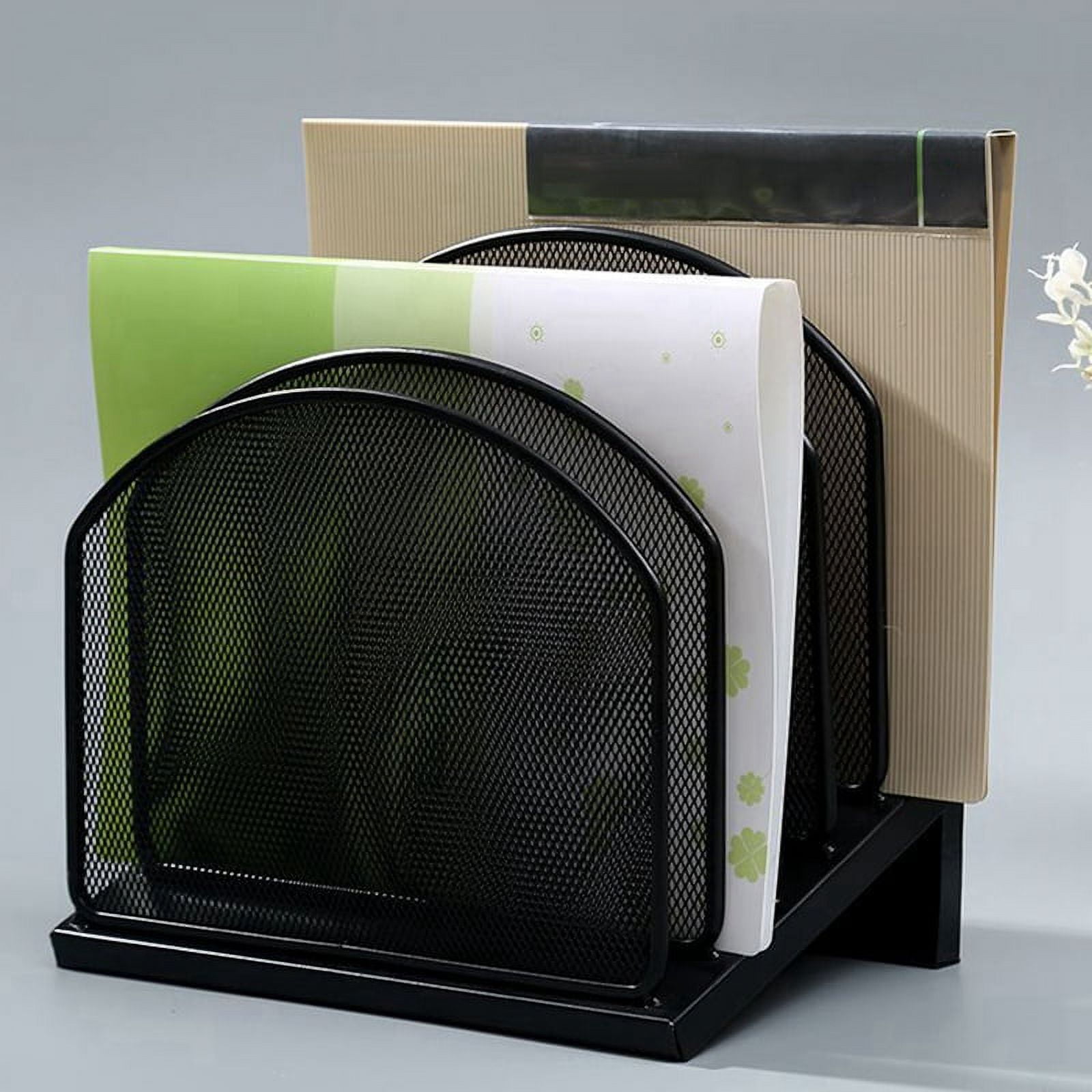 Inclined Desk File Organizer, 5 Section Vertical File Folder Holder ...