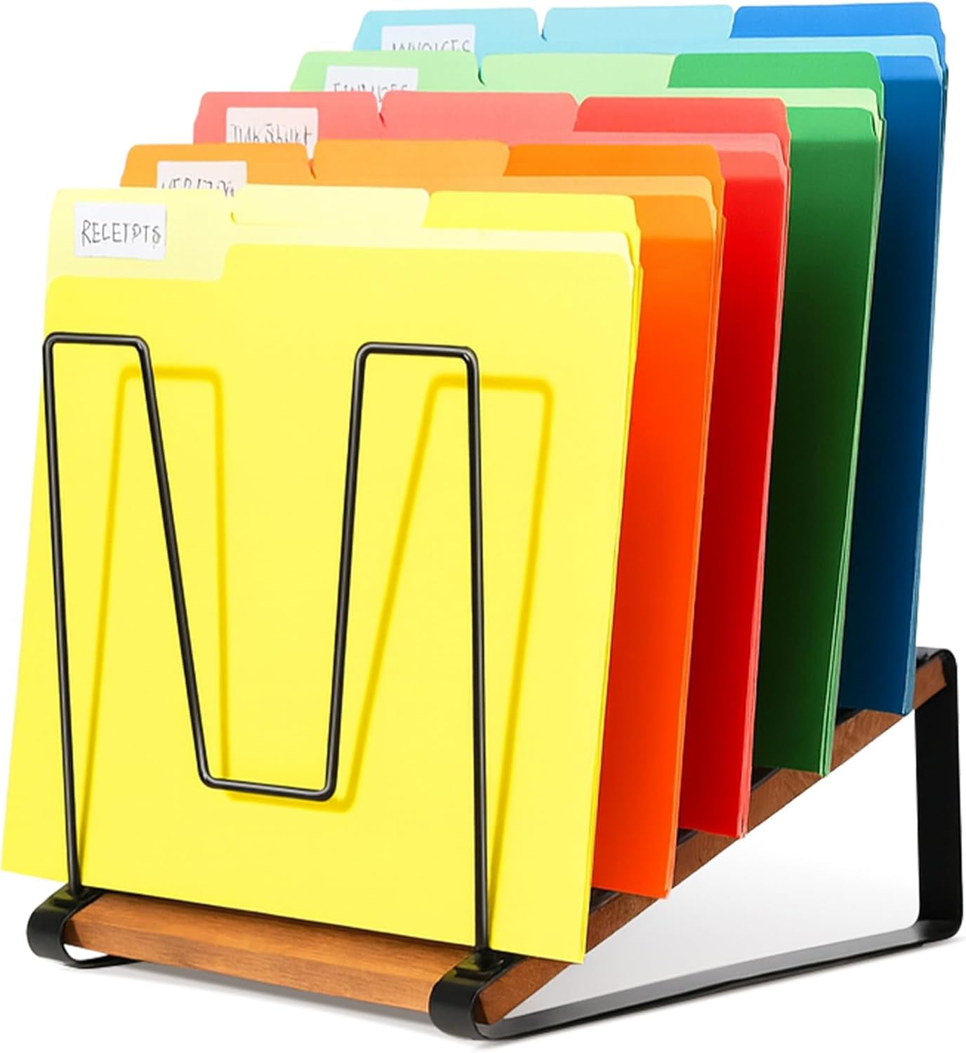 Inclined Desk File Organizer, 5-Section Vertical Folder Holder Stand ...