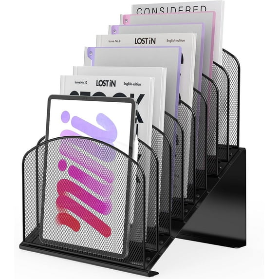 Inclined Desk File Organizer Metal Magazine Folder Holder with 8 ...