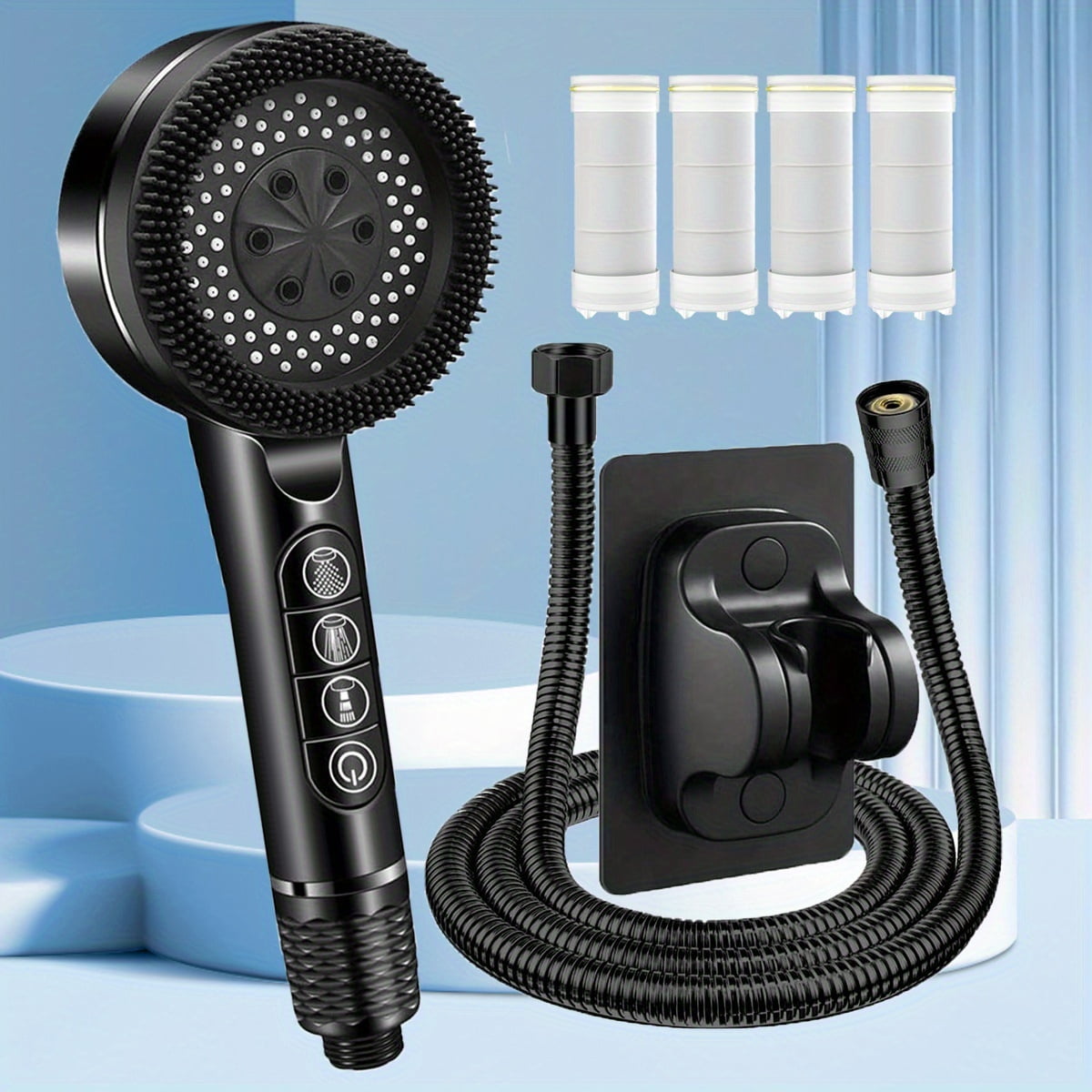 Includes a handheld pressurized shower head, an ion shower head with ...