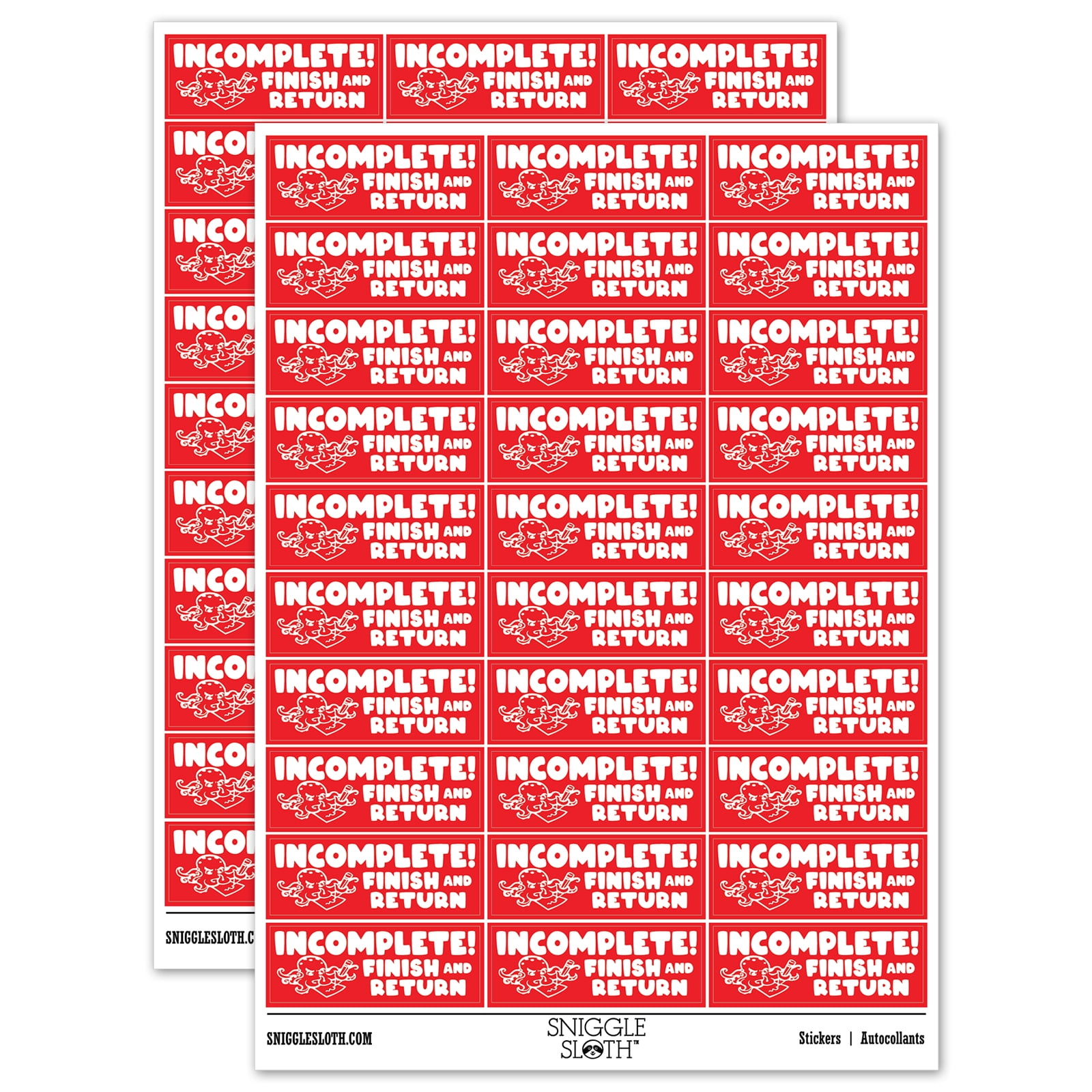 Incomplete! Finish and Return Teacher Student School Sticker Set - Red ...