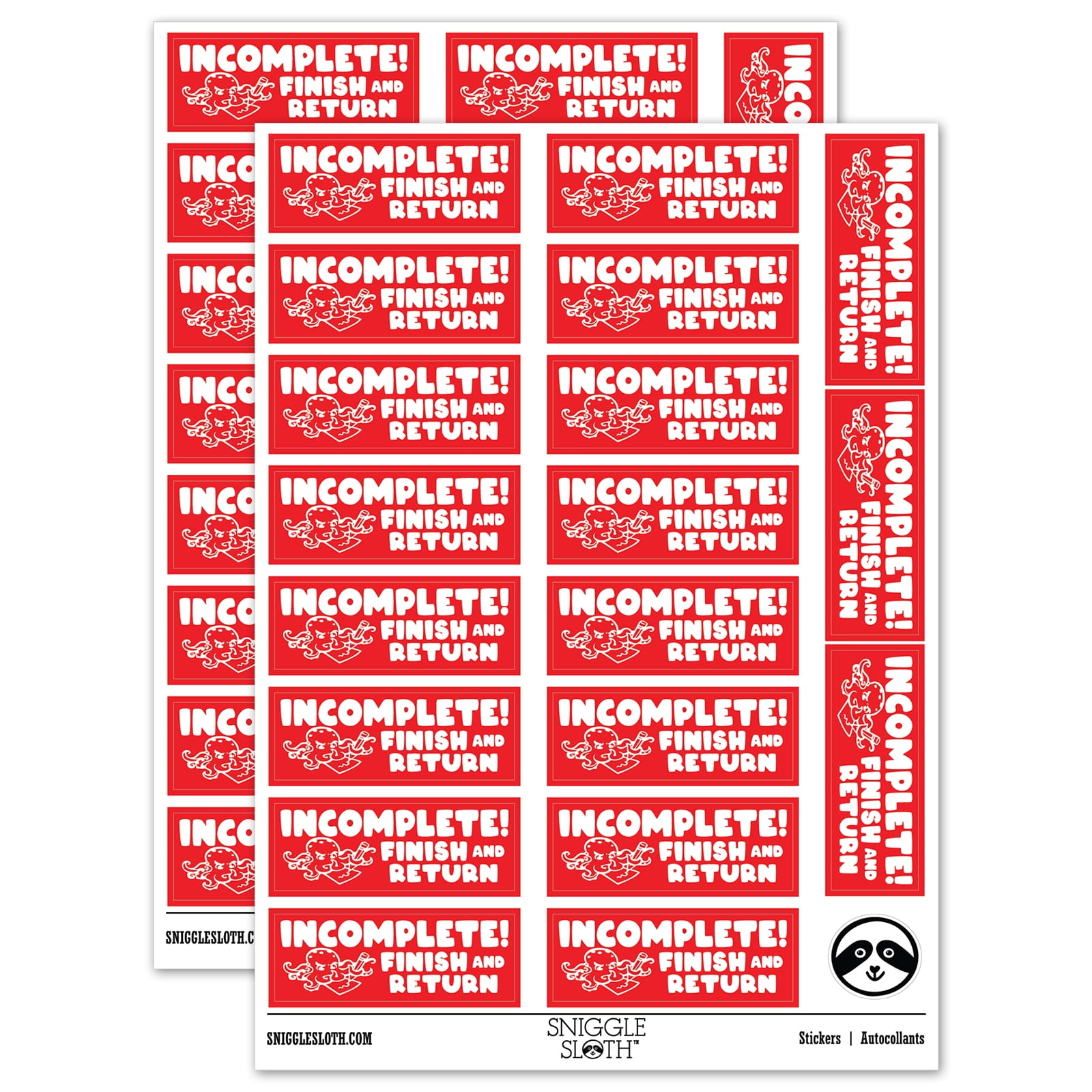Incomplete! Finish and Return Teacher Student School Sticker Set - Red ...