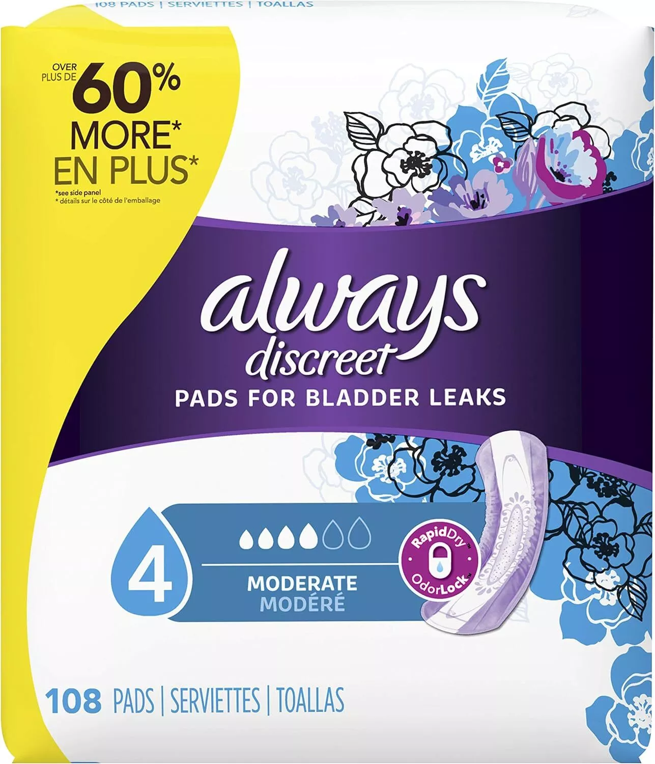 Incontinence Pads, Size 4 Moderate Regular Length, 108 Pads - Walmart.com