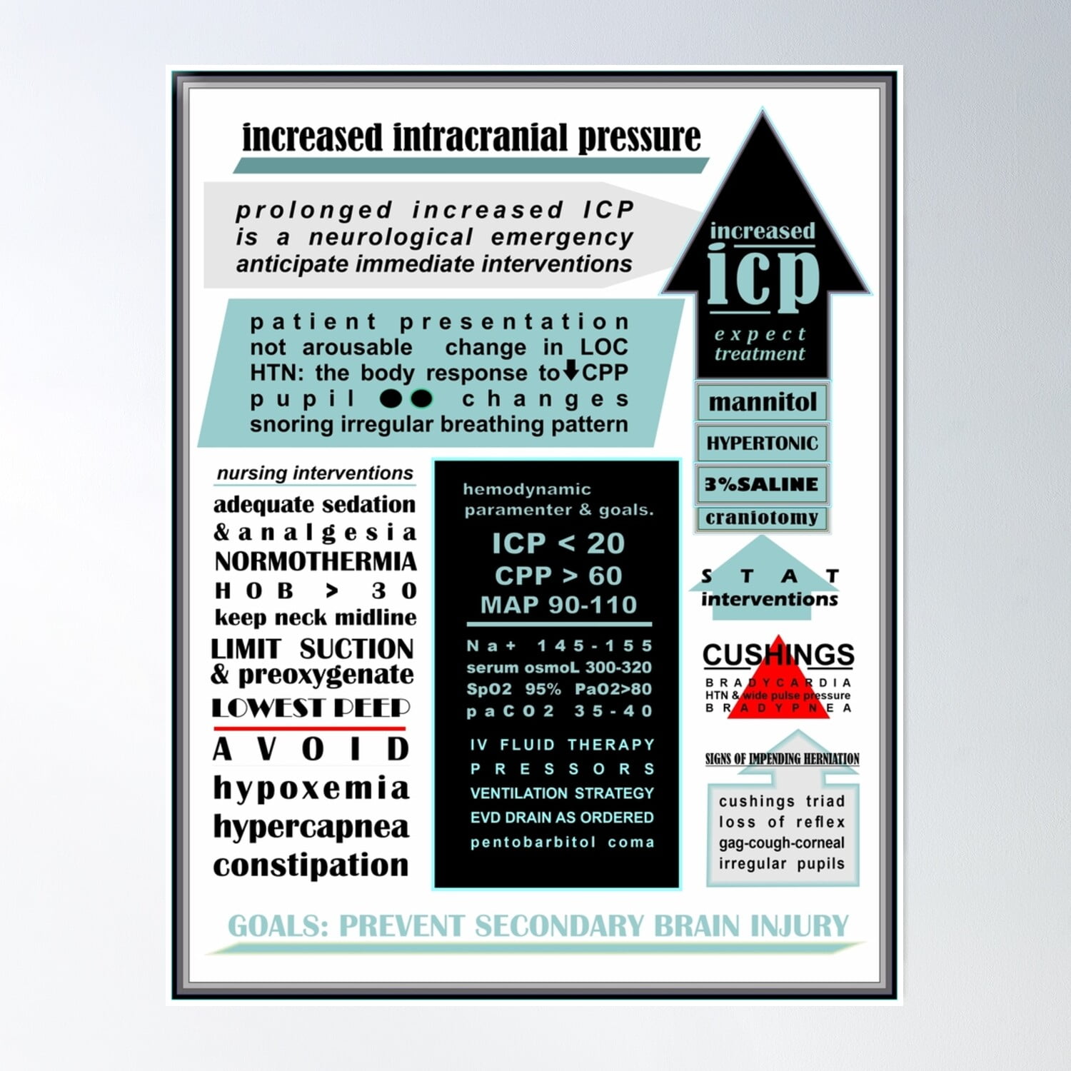 Increased Intracranial Pressure Nursing Study Stickers Poster Wall Art ...
