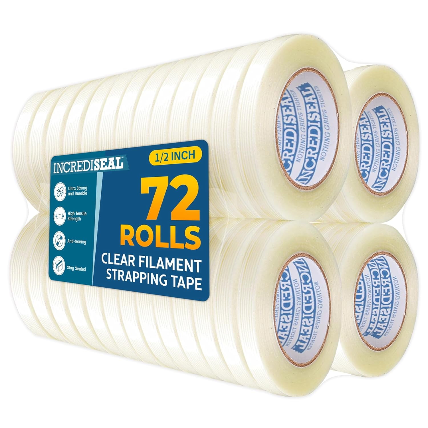 IncrediSeal 1/2 Inch x 180 Feet Clear Filament Strapping Packing Tape ...