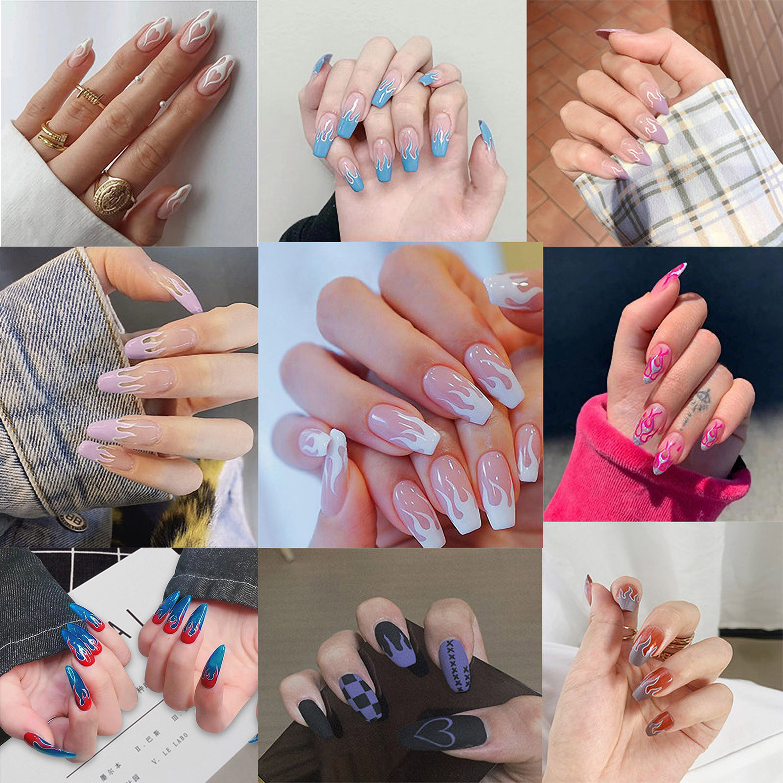 Incredible Savings, Flame Wear Nails, Removable Fake Nails, Long ...