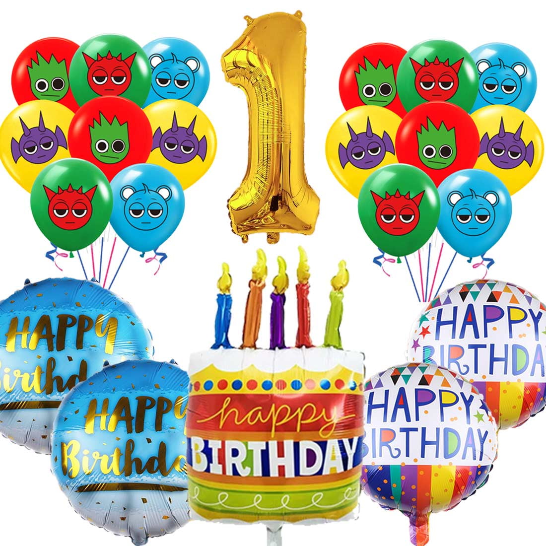 Incredibox Sprunki Balloons Party Supplies 1st Big Number Decorations ...