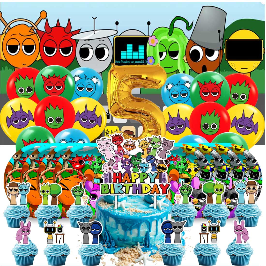 Incredibox Sprunki Balloons Party Supplies 5th Decor Tableware Birthday ...