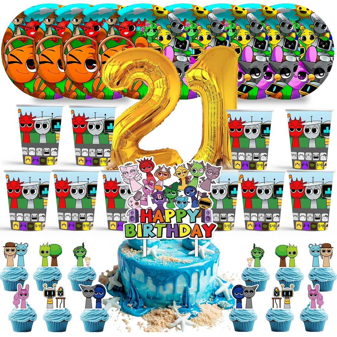 Incredibox Sprunki Birthday 21th Cups Party Supplies Plates Fans ...