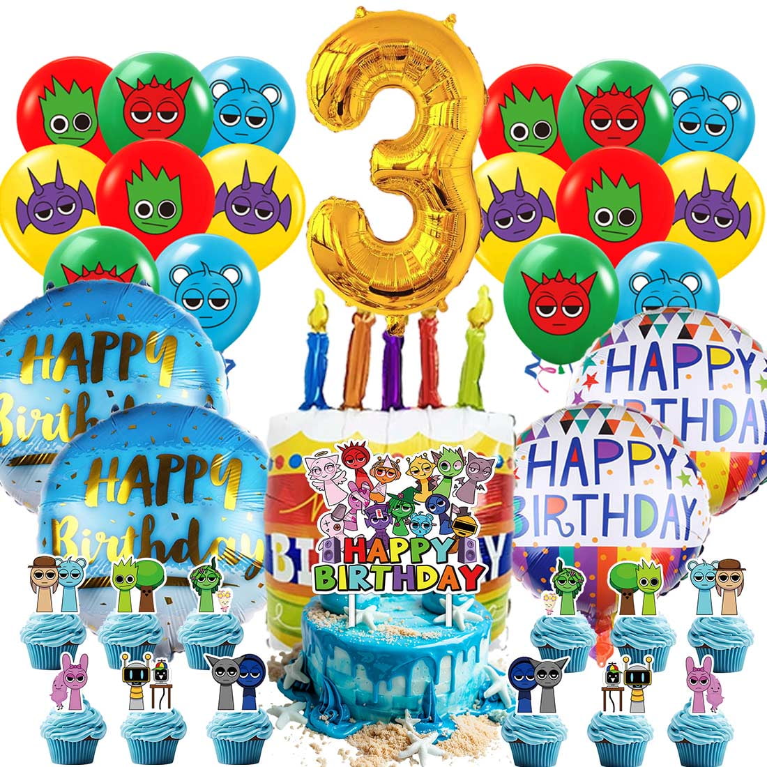 Incredibox Sprunki Party Supplies 3rd Decor Kit Balloons Birthday Cake ...