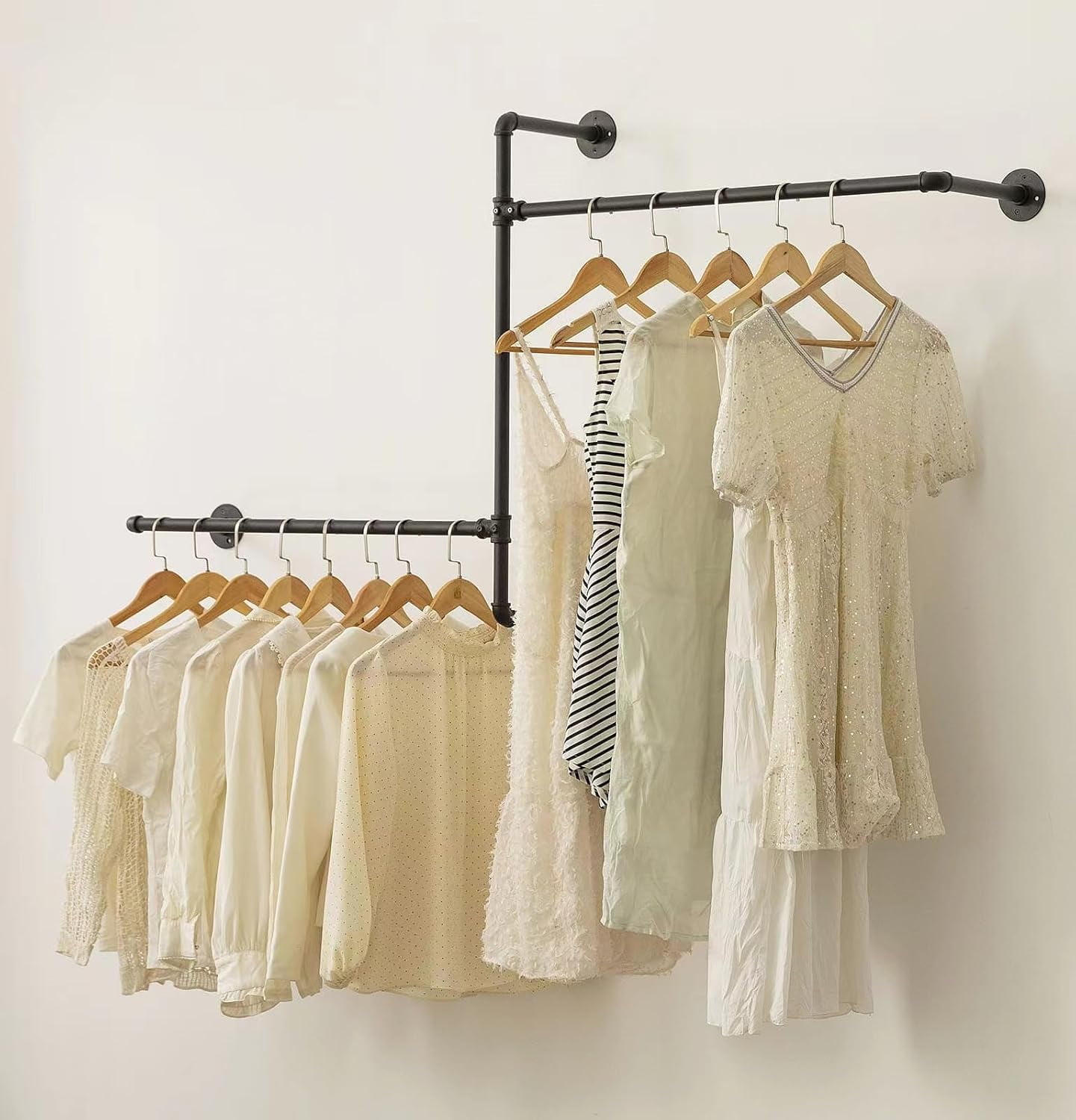 Ind rial Pipe Clothing Rack Wall Garment Rack with Pipe Clothes Rails ...