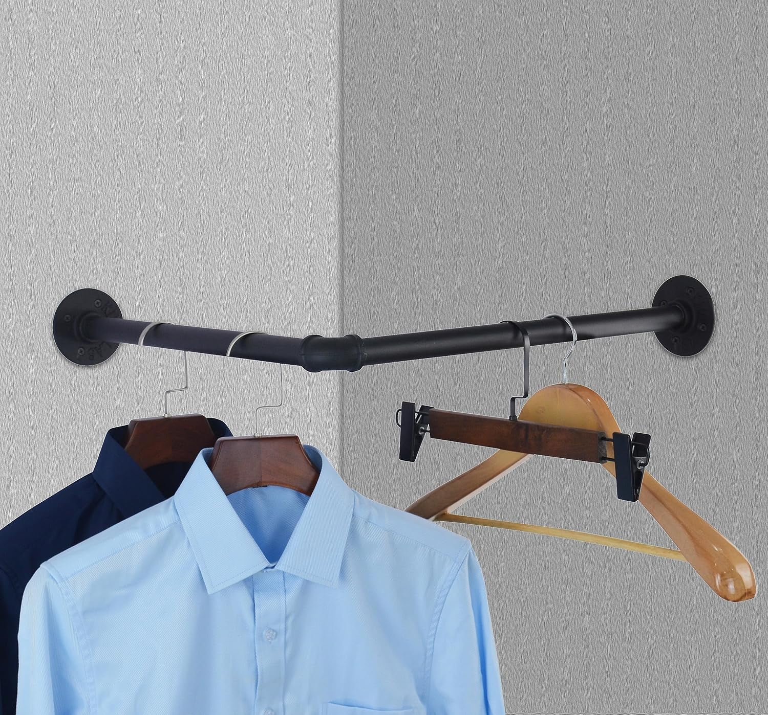 Ind rial Pipe Garment Rack Iron Wall Mounted Right Angle Corner ...
