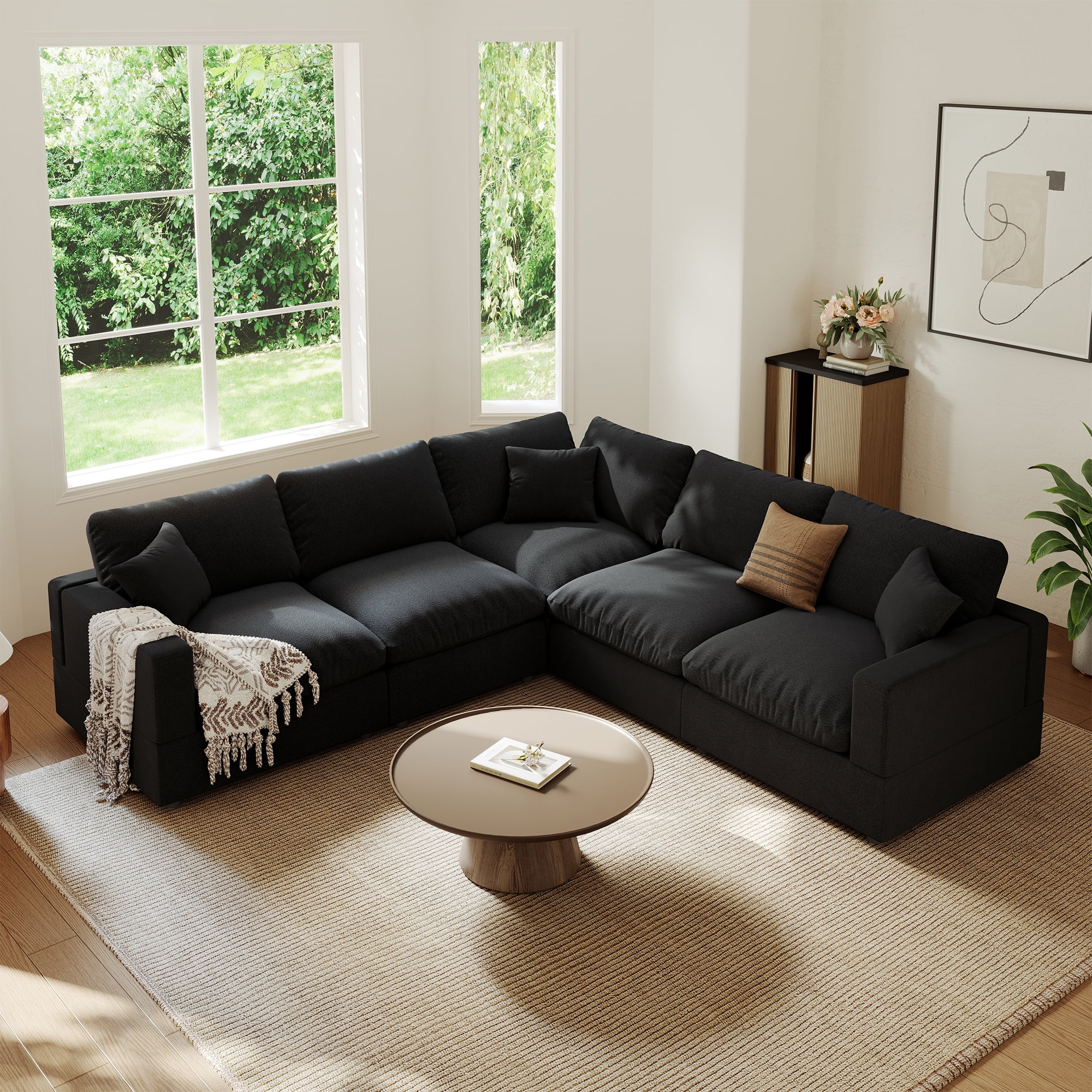 Indecor Home 95.4" Modular Sectional Sofa Couch, Upholstered 5 seat L ...