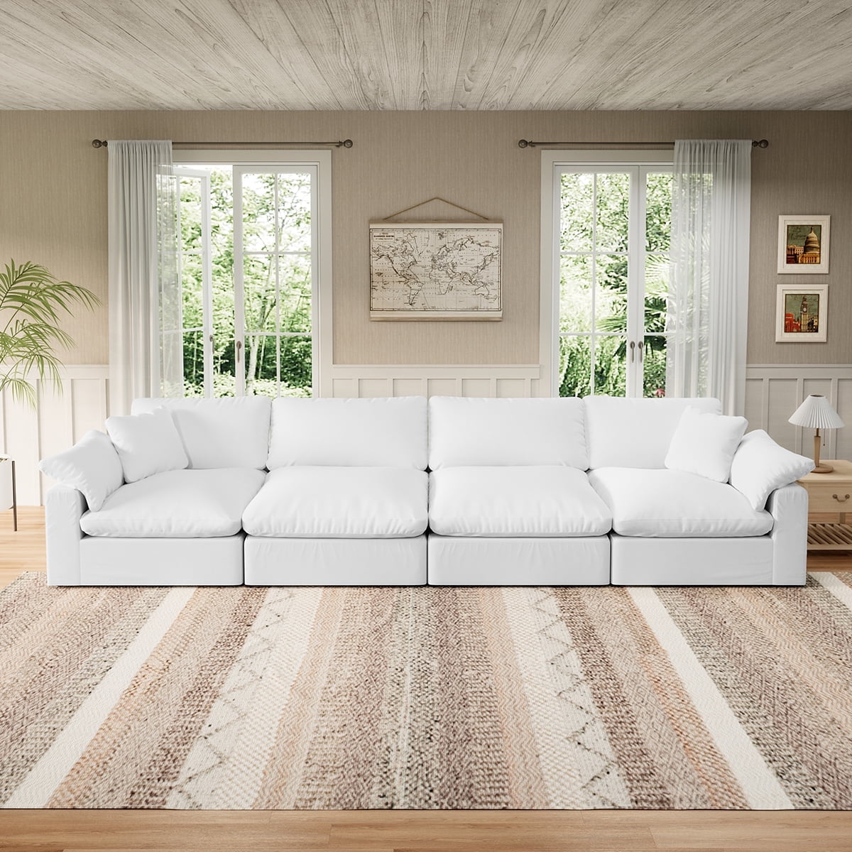 Indecor Home Modern Linen Blend Fabric Cloud Convertible Sectional Sofa ...