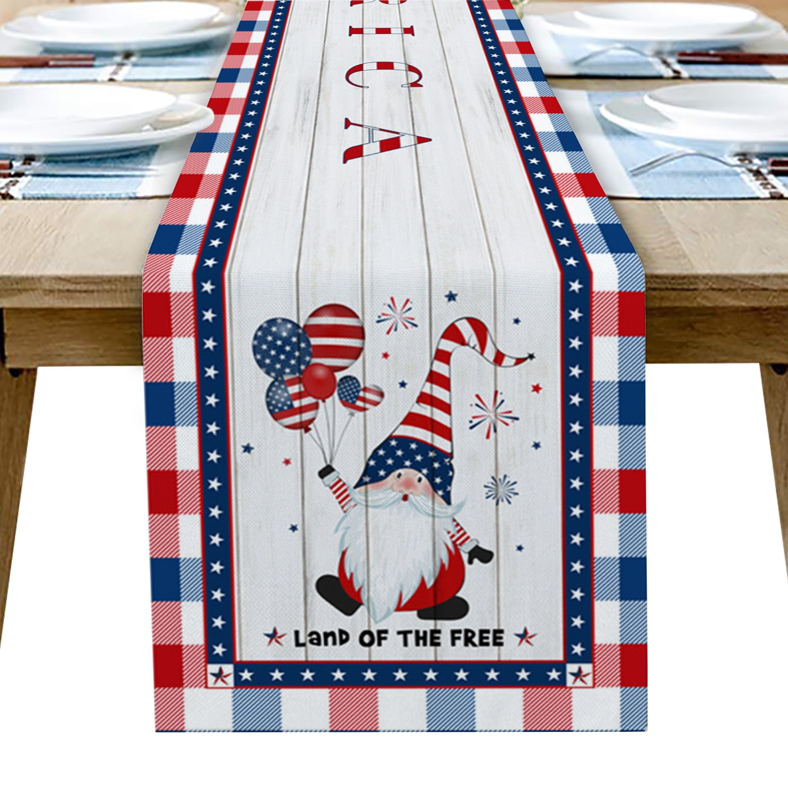 Independence American Gnomes Balloon Table Runner 48 Inches, Wooden ...