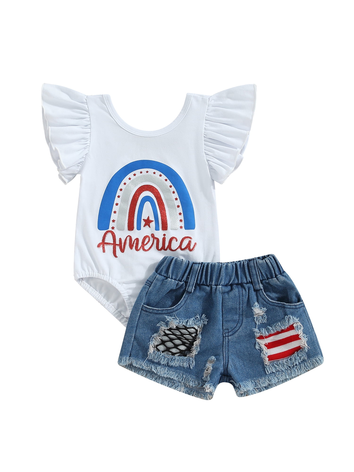 Independence Day 1-6T Kid Girls 2Pcs Set Ruffle Sleeve Rainbow Print ...