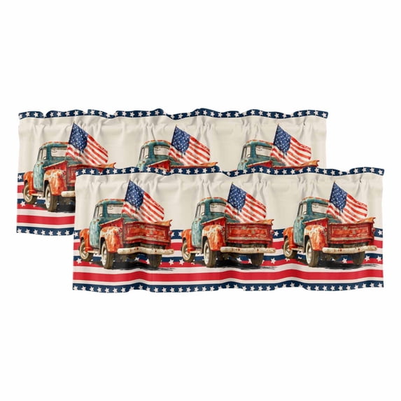 Independence Day 2 Panels Kitchen Valance, Five-Pointed Stars Frame U ...