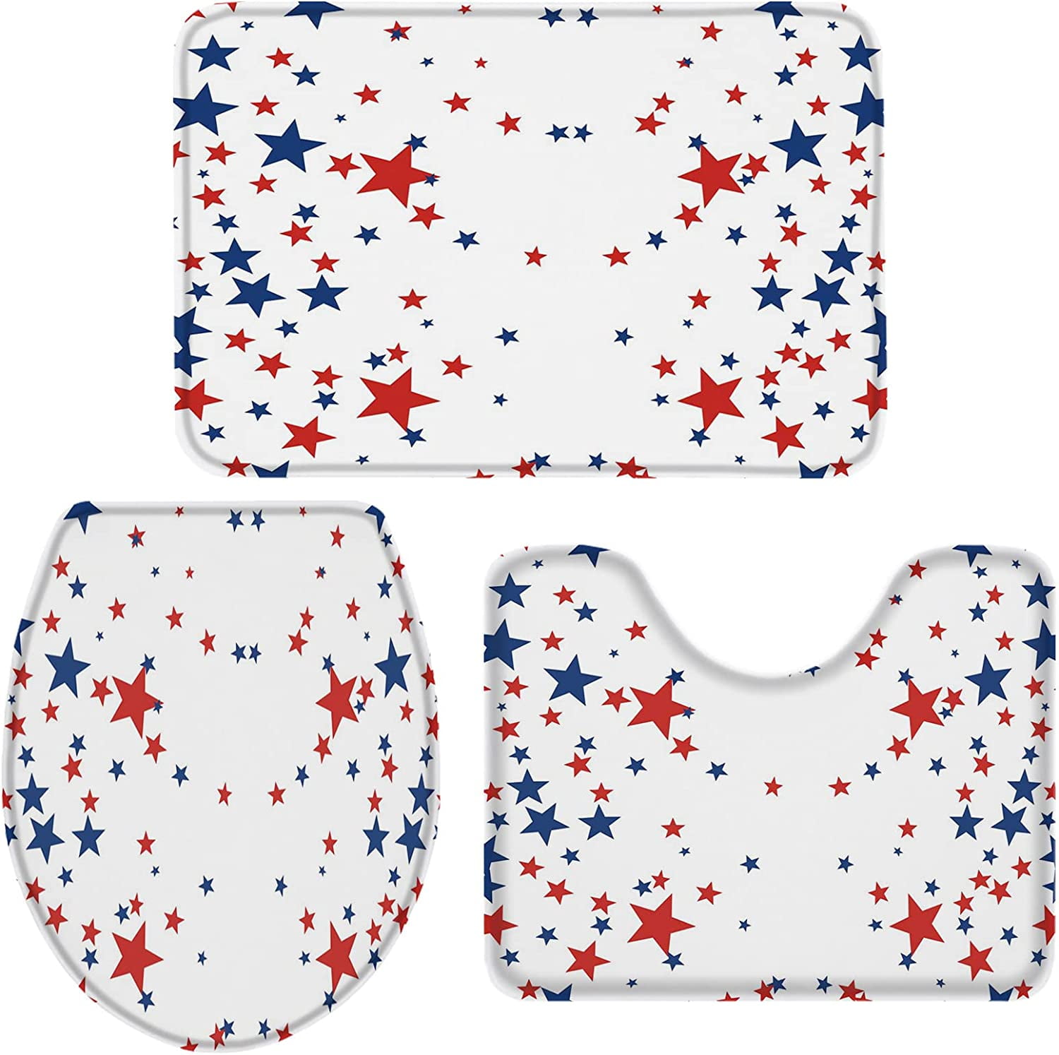 Independence Day 3 Piece Bath Rugs Sets Red White Blue Star Bathroom ...