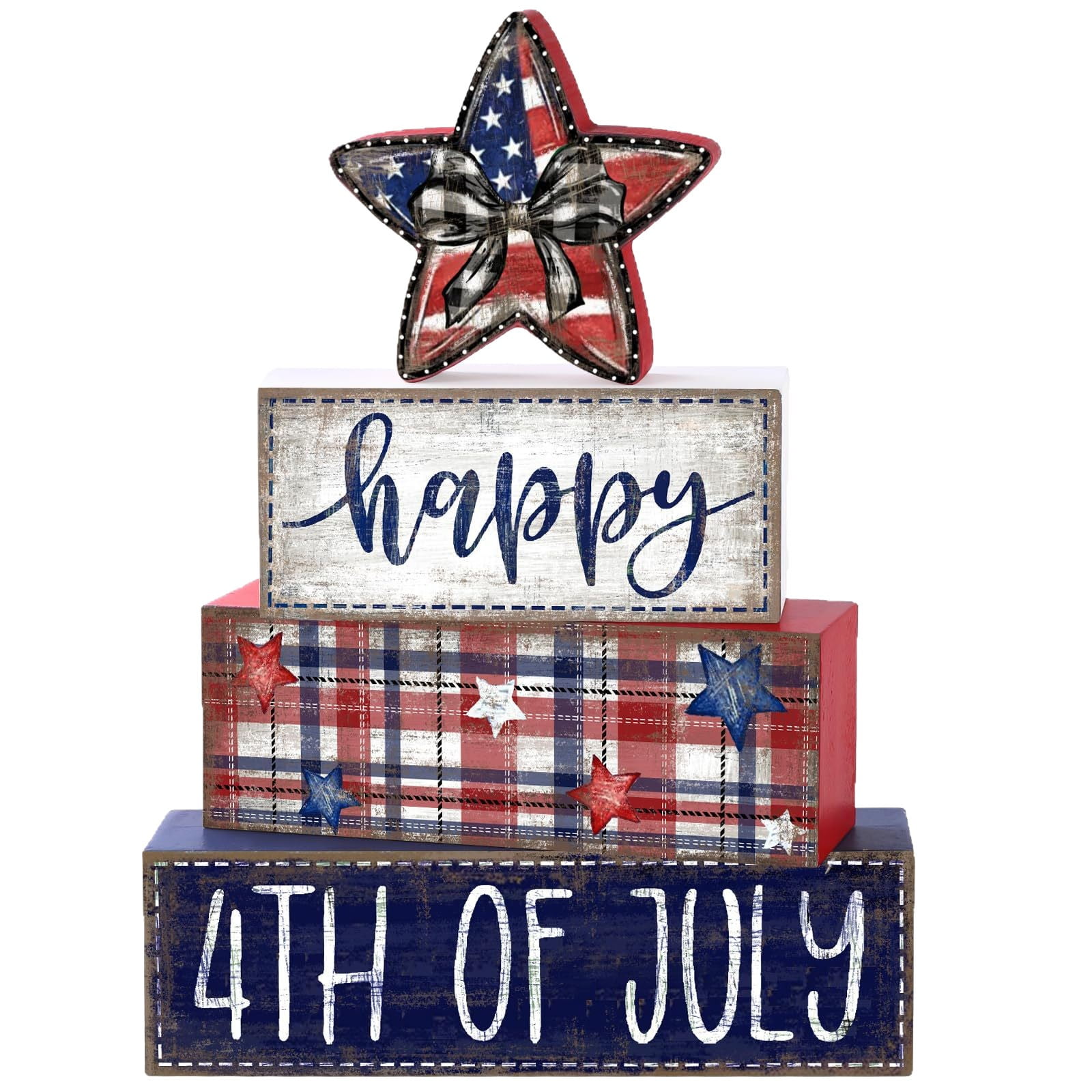 Independence Day 4Th Of July Patriotic 4Th Of July Wooden Block Set ...