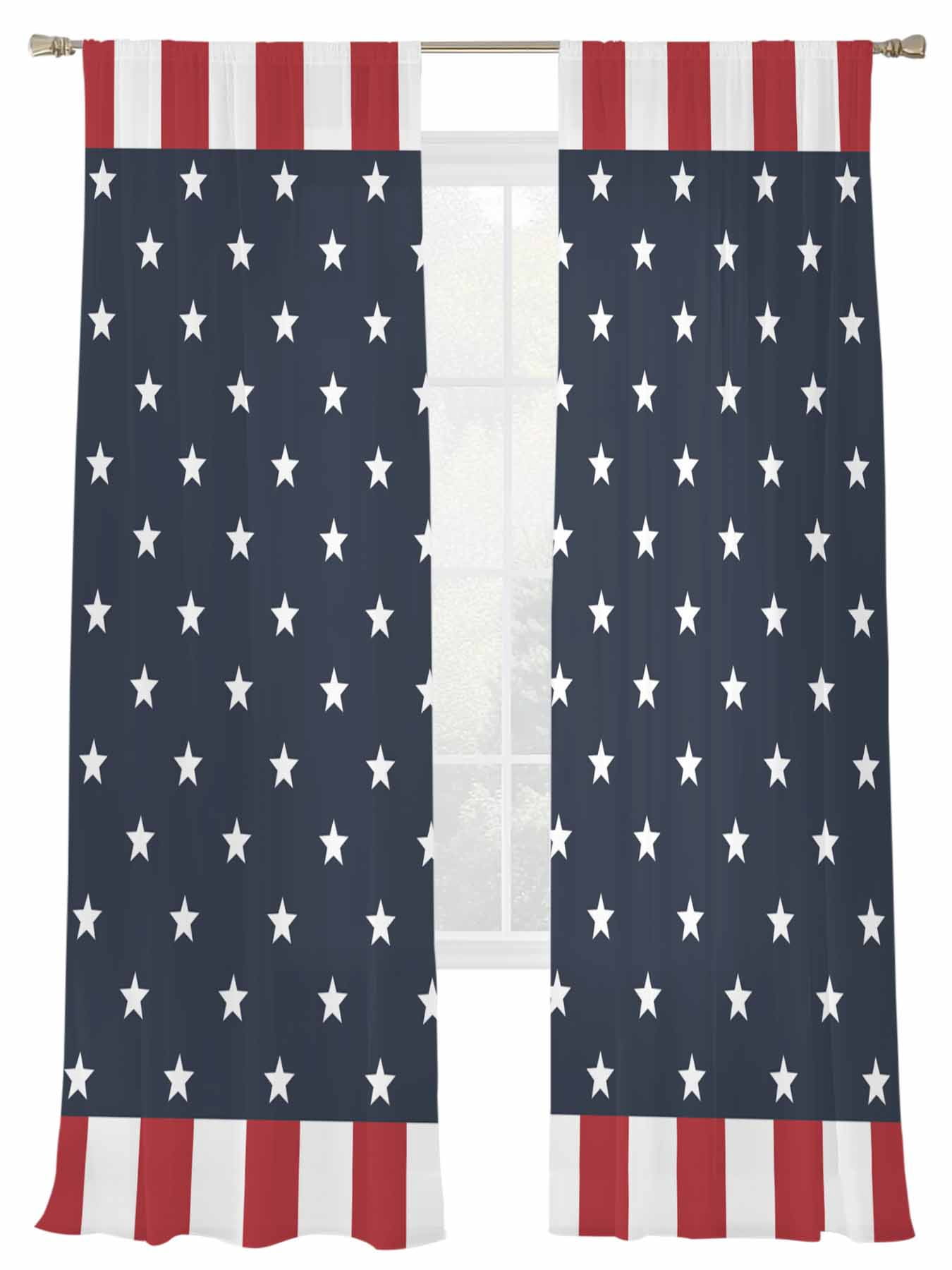 Independence Day 4th of July Sheer Curtains 84 Inch Length 2 Panels Set ...