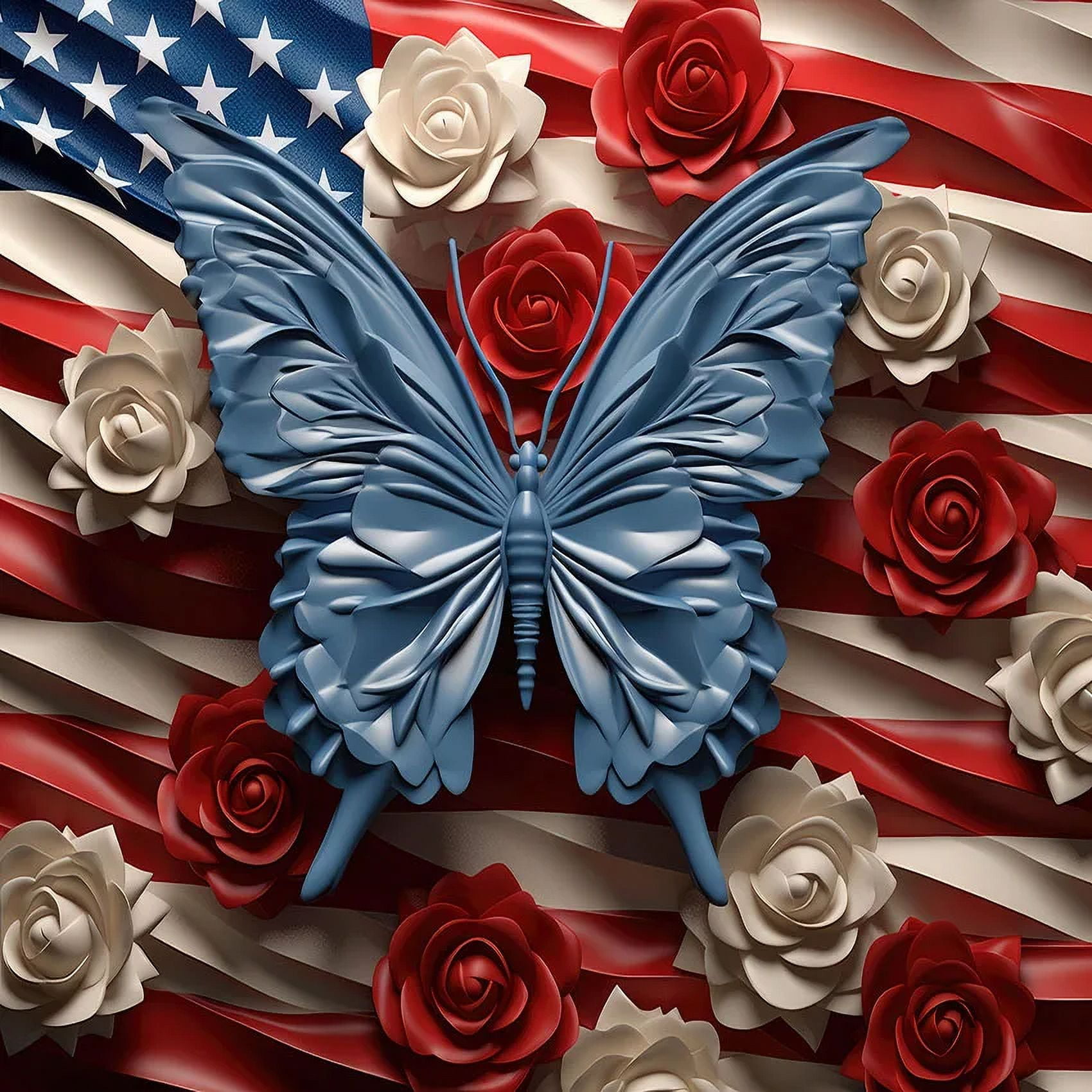 Independence Day 4th of July Butterfly Flowers Baby Shower Portrait r ...