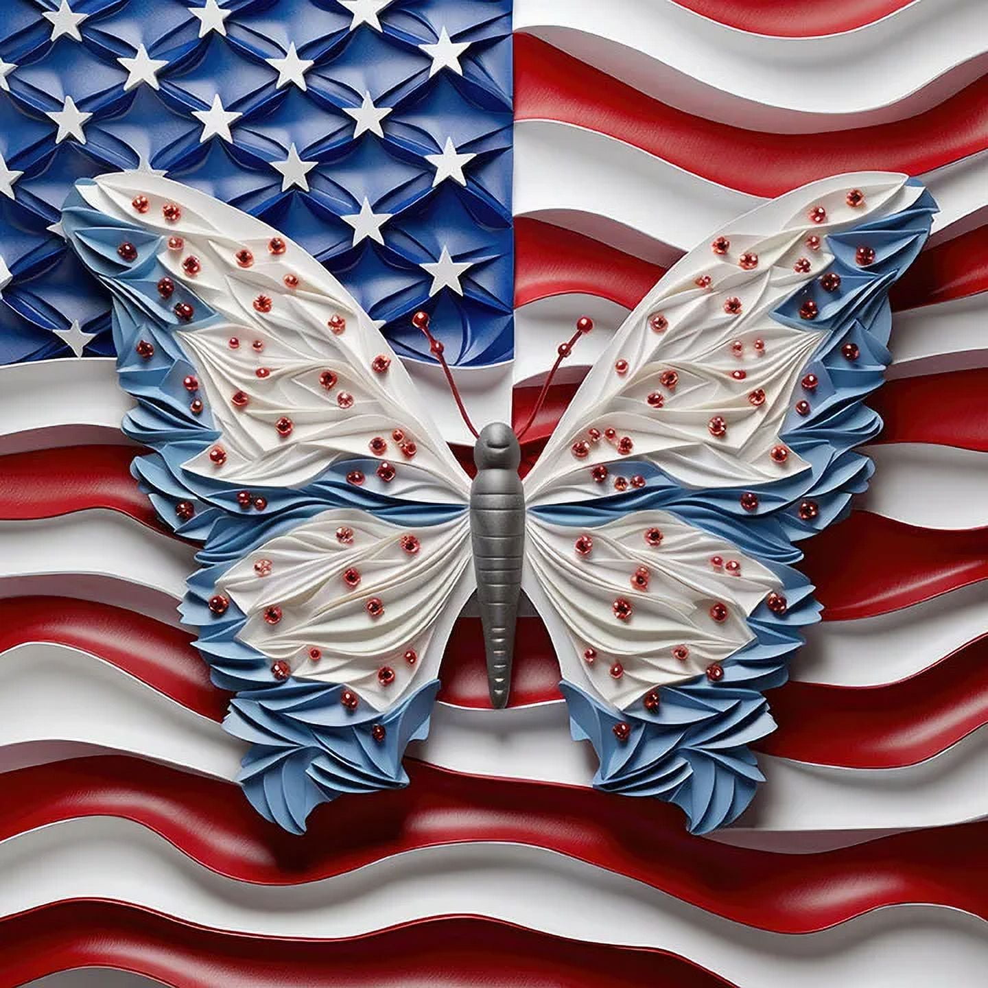 Independence Day 4th of July Butterfly Flowers Baby Shower Portrait r ...