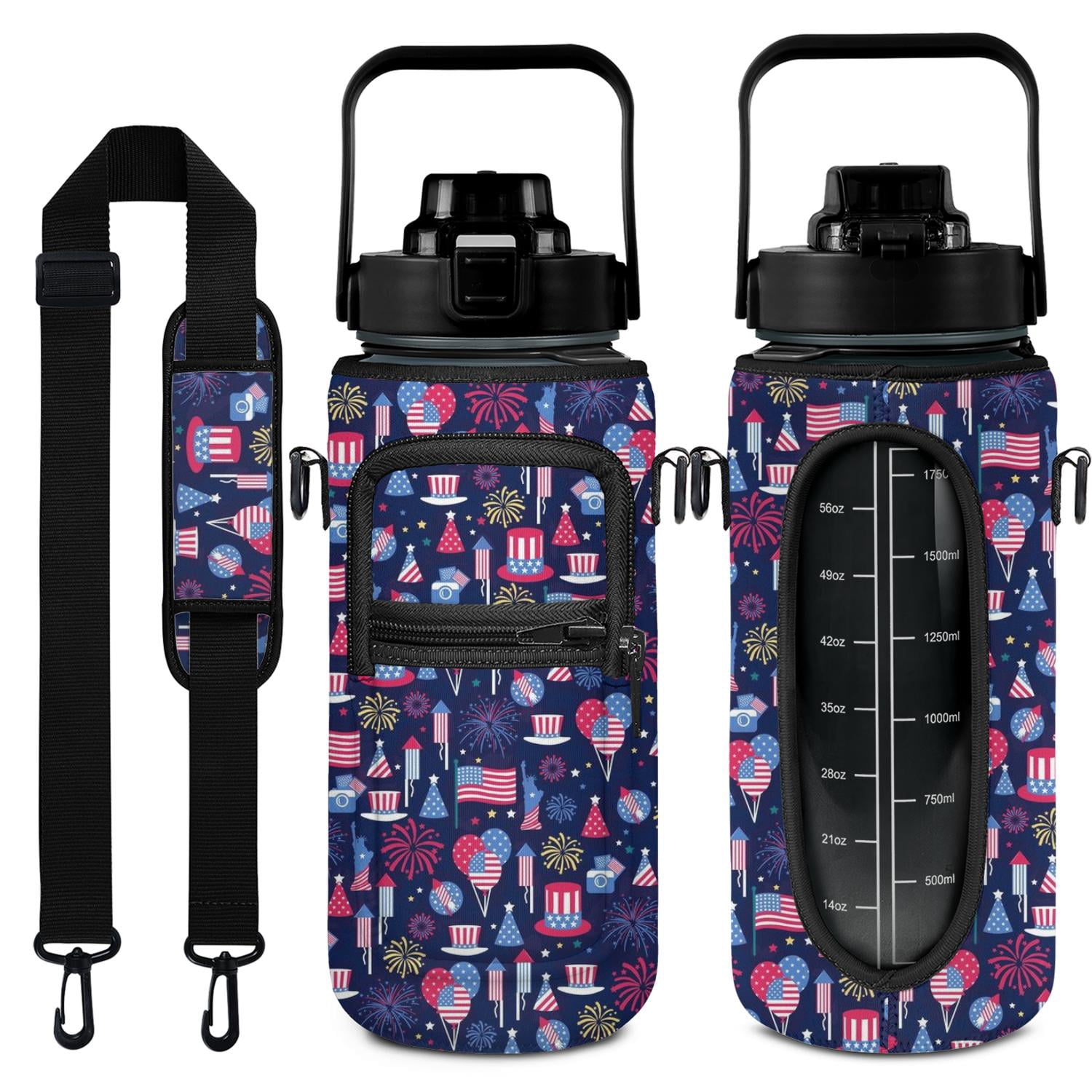 Independence Day 64 Oz Water Bottle with Sleeve - BPA Free Leakproof ...