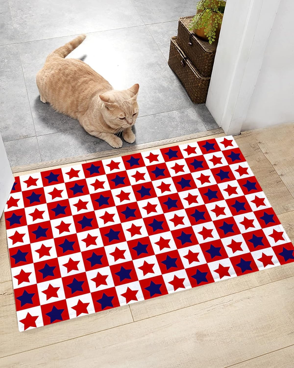 Independence Day America Patriotic Star Plaid Ultra Soft Bathroom Rug ...