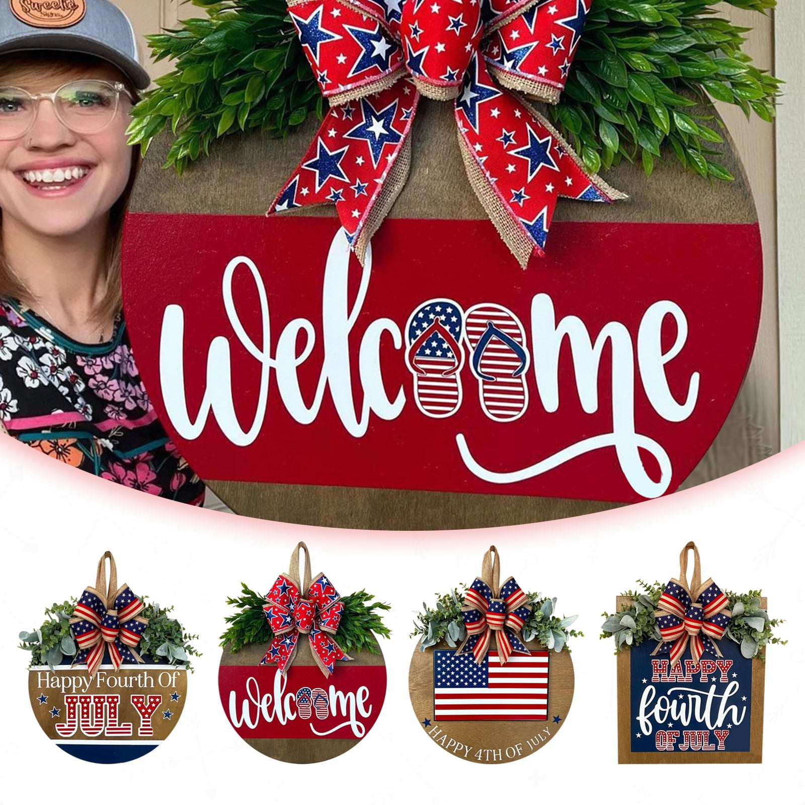 Independence Day American Flag Door Decor Wooden Patriotic 2025 Hanging ...