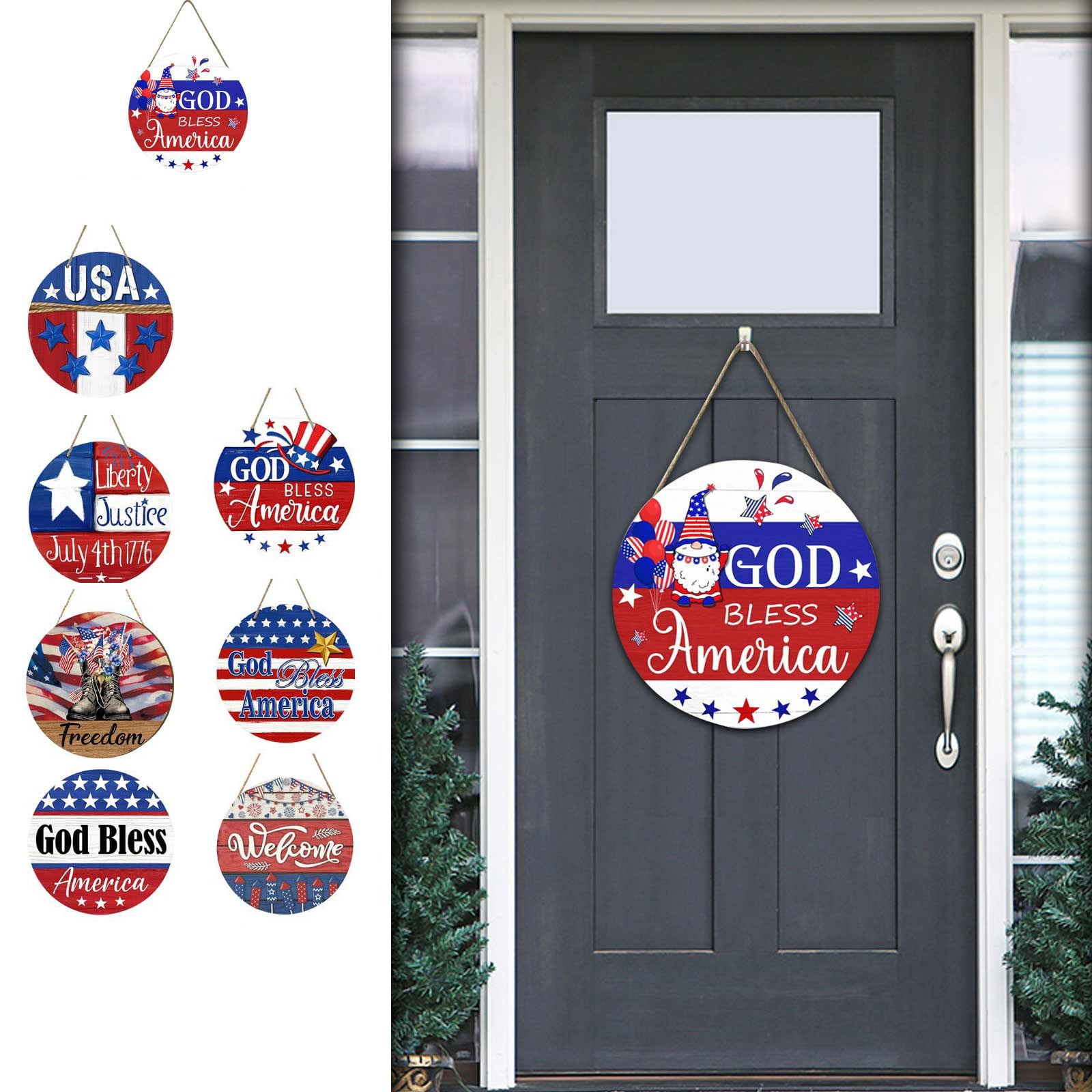 Independence Day American Flag Independence Day Door Sign Wooden 12 ...