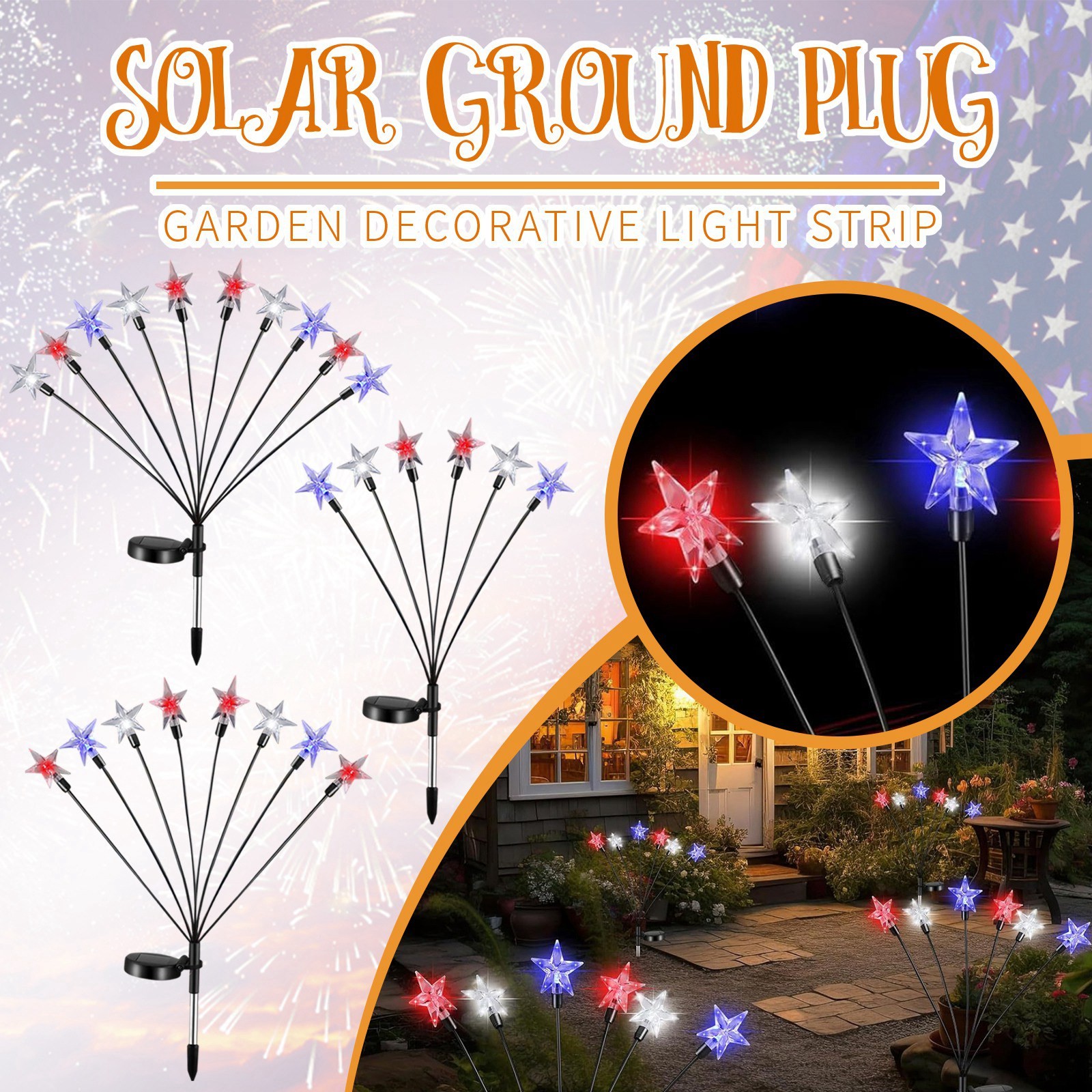 Independence Day American Flag Outdoor Lights Star Solar American Flag ...