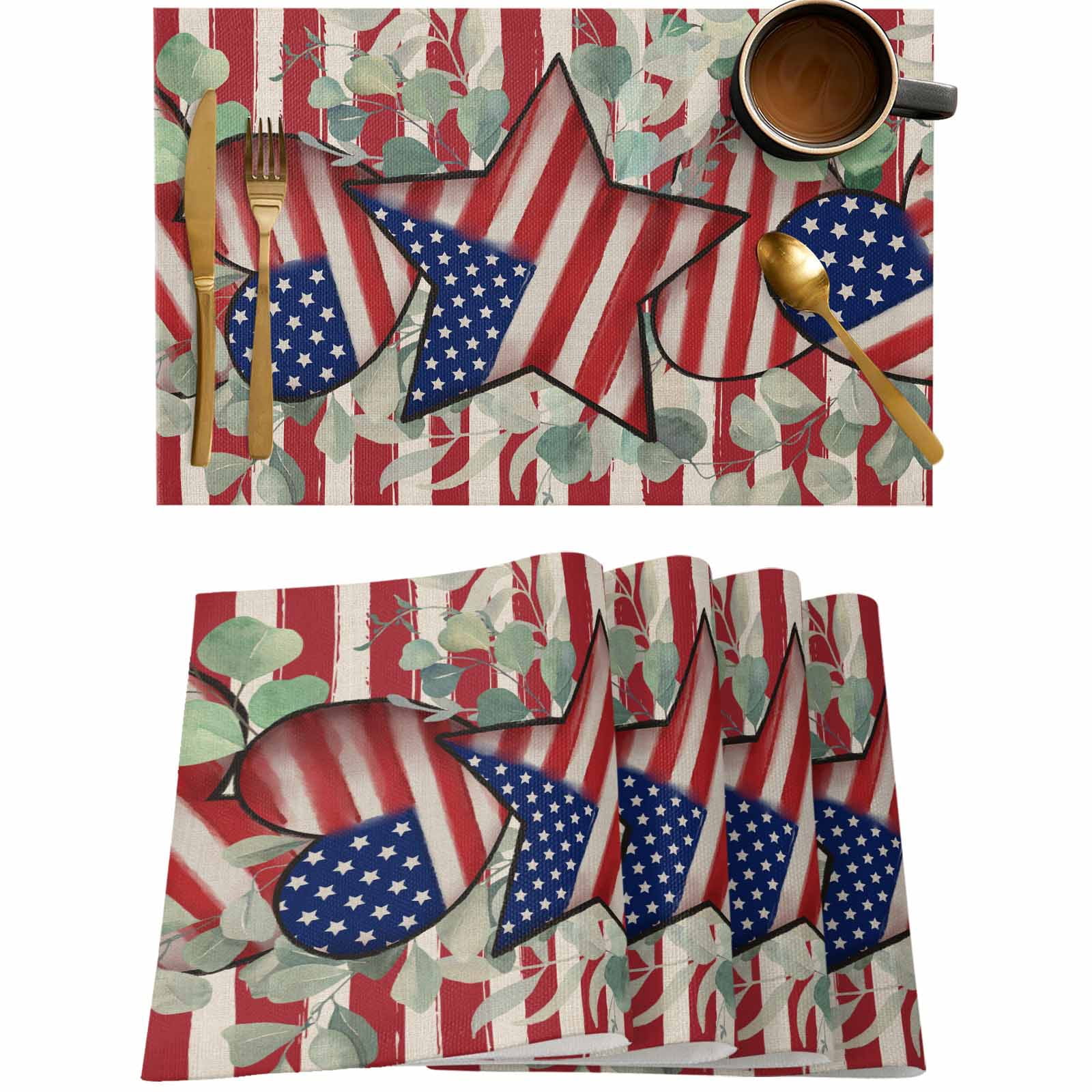 Independence Day American Flag Placemats Set of 4,Wipeable Washable ...