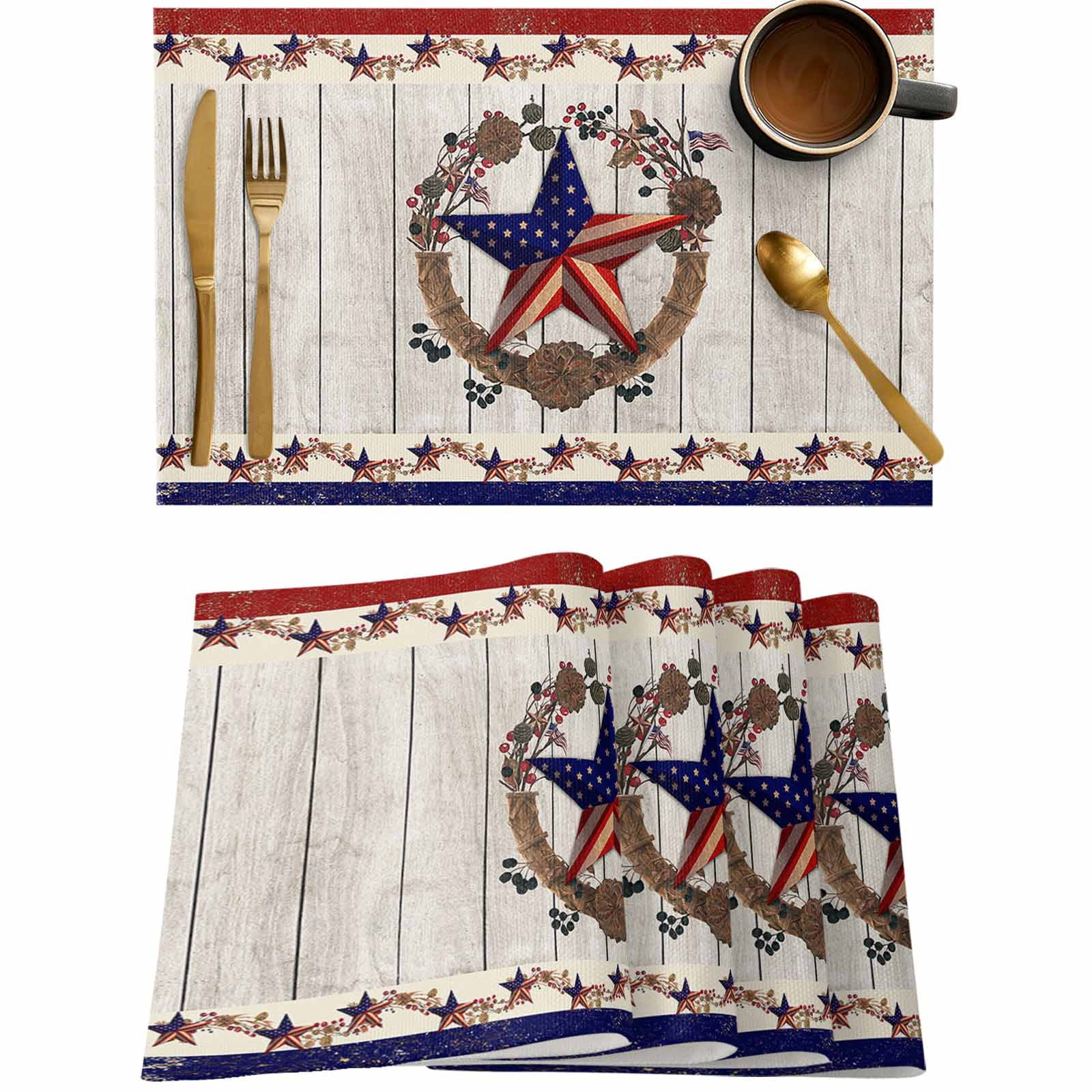 Independence Day American Flag Star Farm Berry Placemats Set of 4 ...