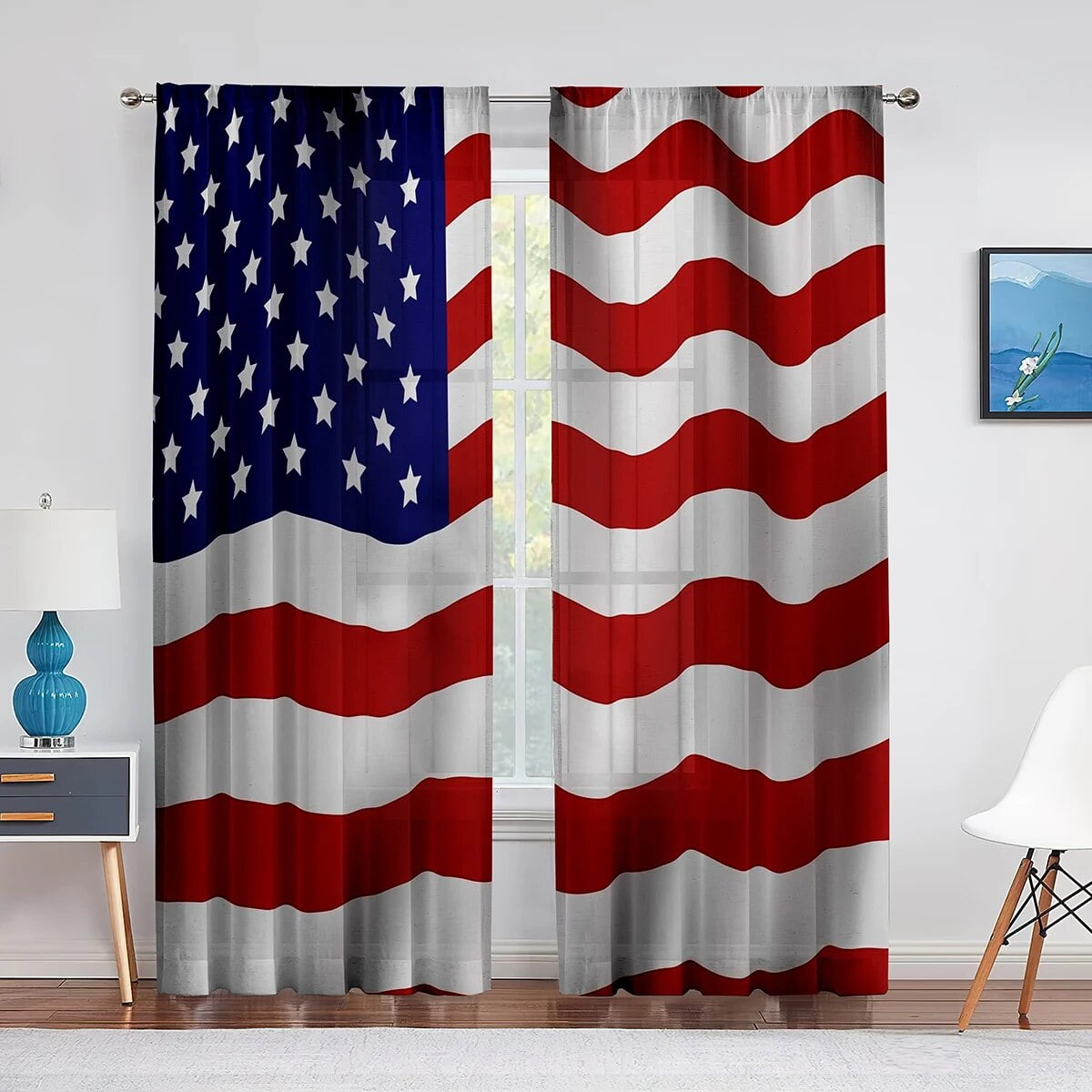 Independence Day American Flag Tulle Curtain for Bedroom Window ...