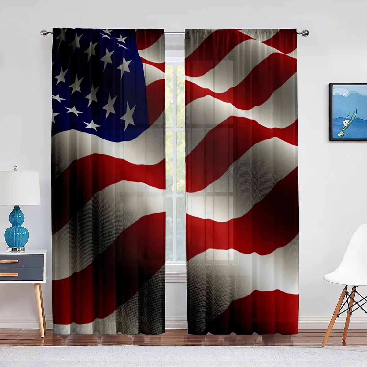 Independence Day American Flag Tulle Curtain for Bedroom Window ...
