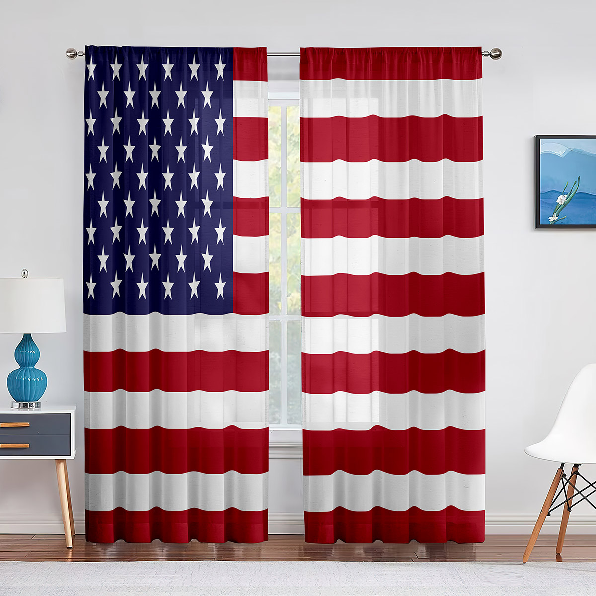 Independence Day American Flag Tulle Curtain for Bedroom Window rations ...