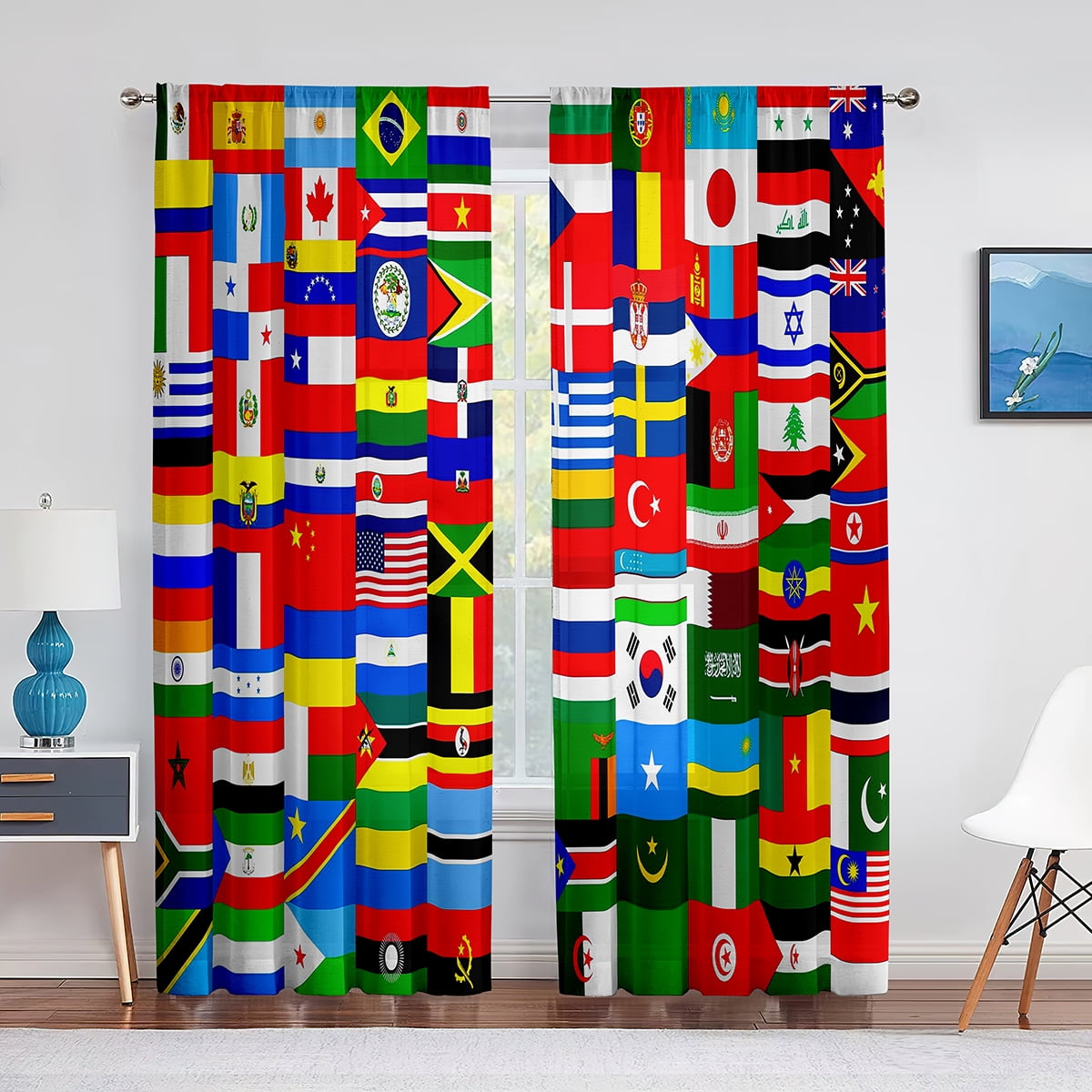 Independence Day American Flag Tulle Curtain for Bedroom Window rations ...