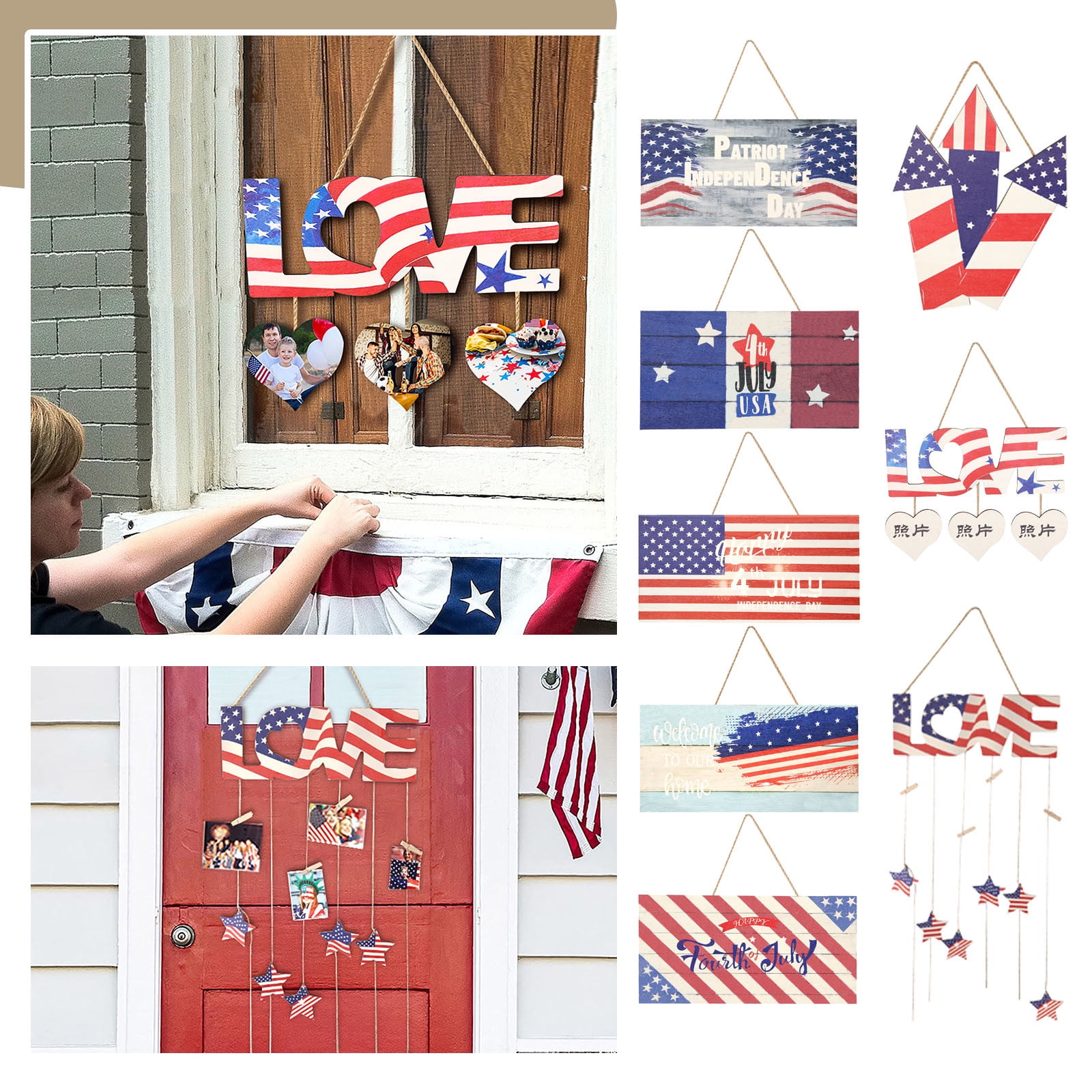Independence Day American Flag Welcome Wreath Sign Wooden American Flag ...