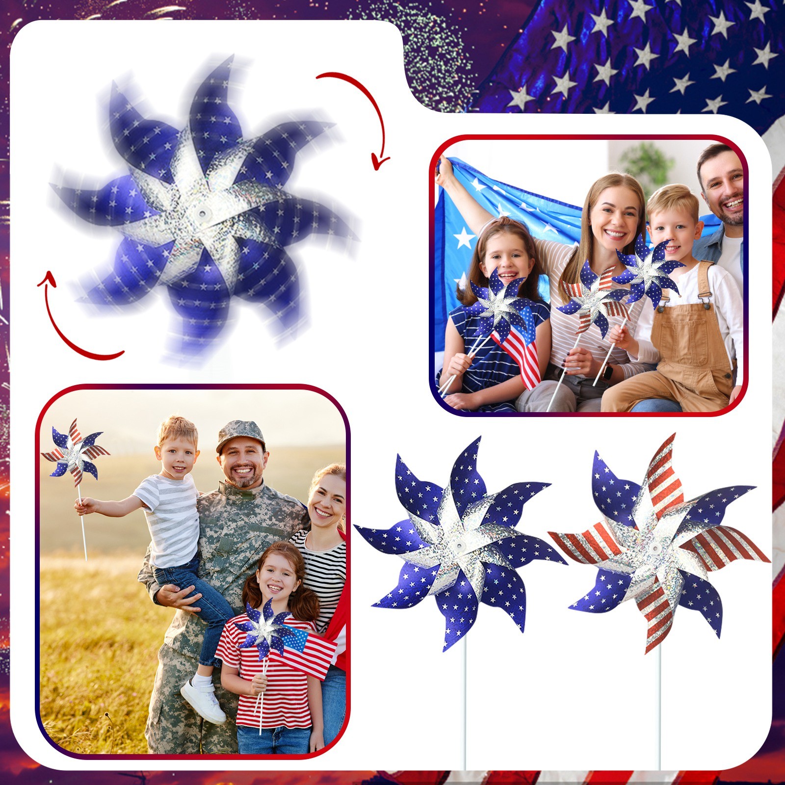 Independence Day American Flag Windmills American Flag 15Inch Pinwheels ...