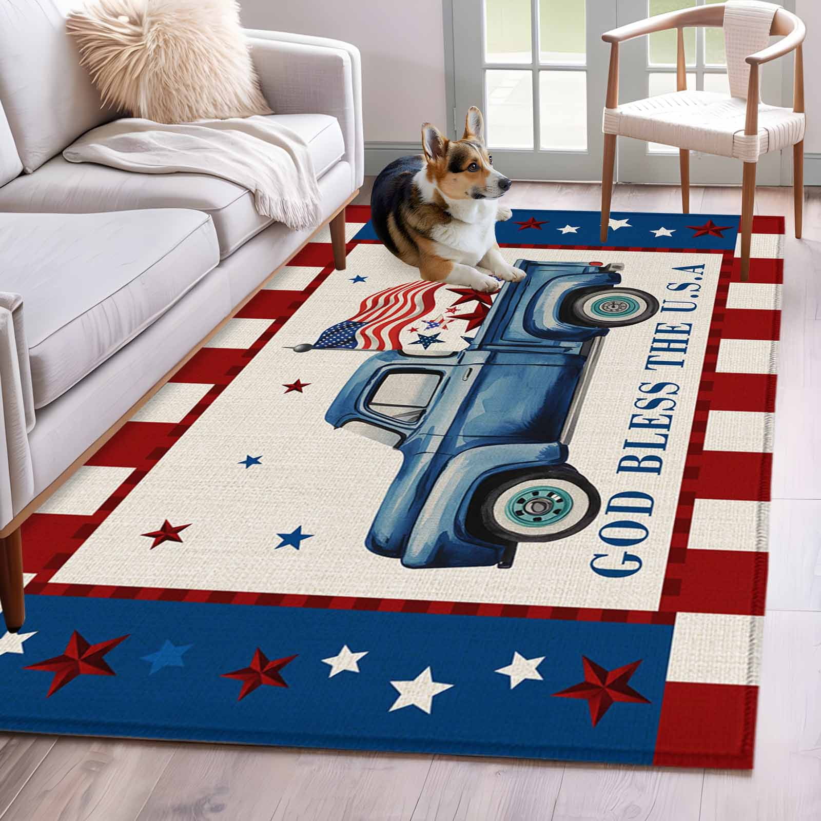 Independence Day Area Rug 4x6 Washable Rug Non Slip 4th of July Truck ...