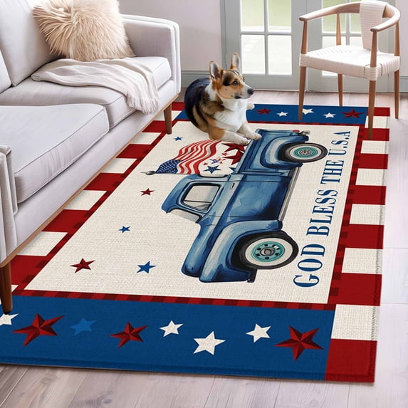 Independence Day Area Rug 4x6 Washable Rug Non Slip 4th of July Truck ...