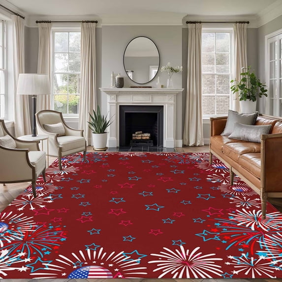 Independence Day Area Rug 6x9 Washable Rug Non Slip Red Fireworks Blue ...