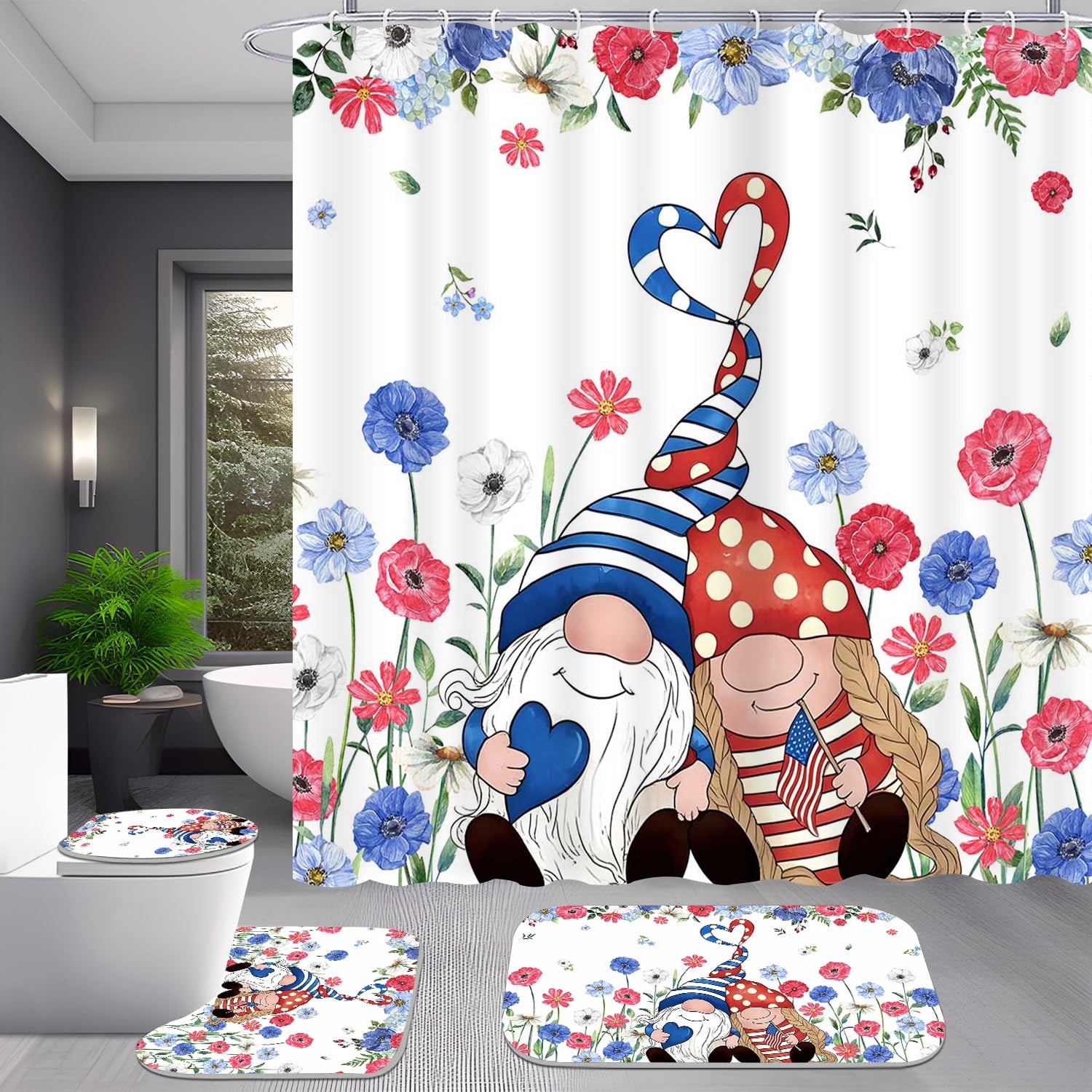 Independence Day Bathroom Decor 4 Set of American Flag Shower Curtain ...